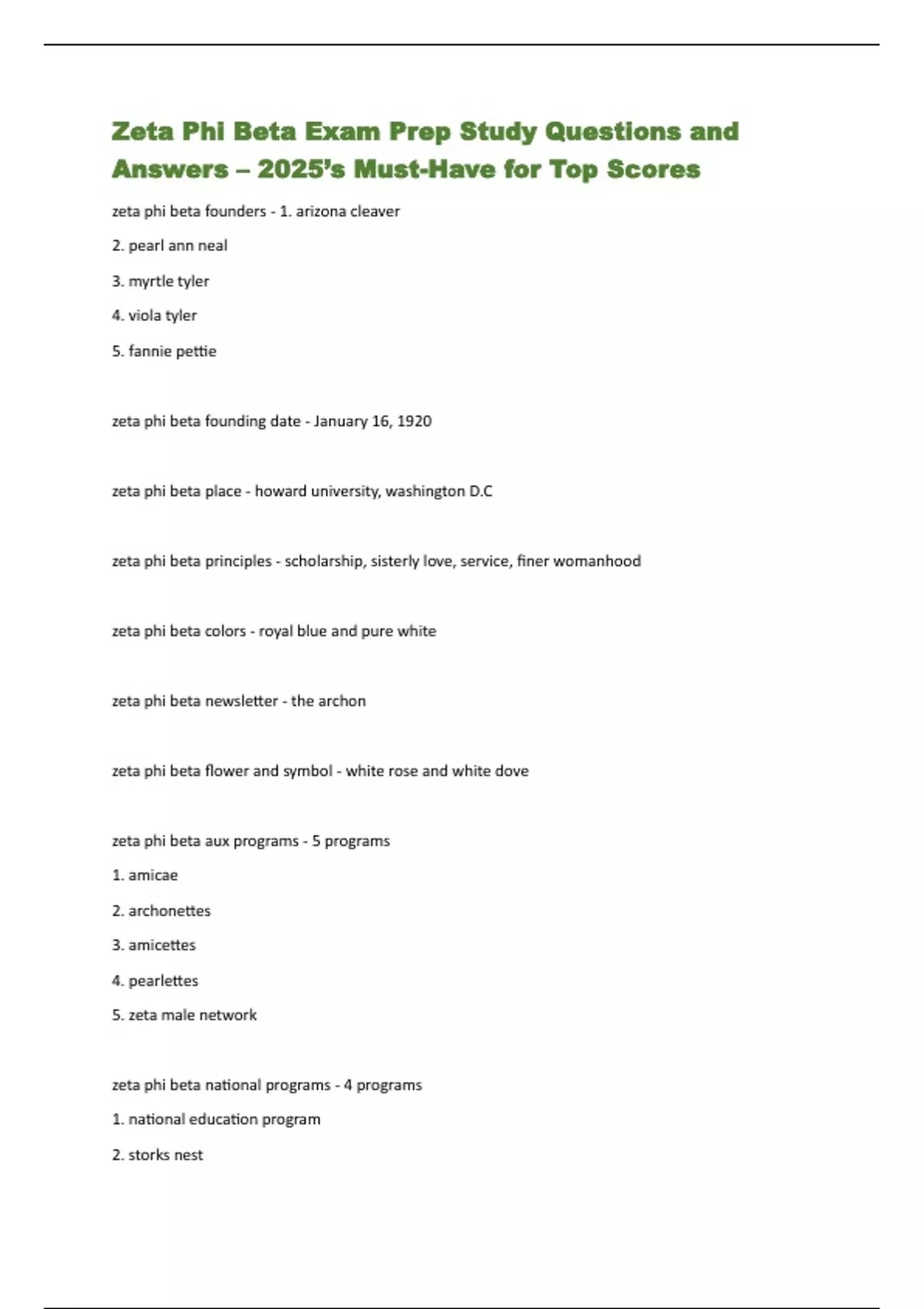 Zeta Phi Beta Exam Prep Study Questions and Answers – 2025’s Must-Have ...