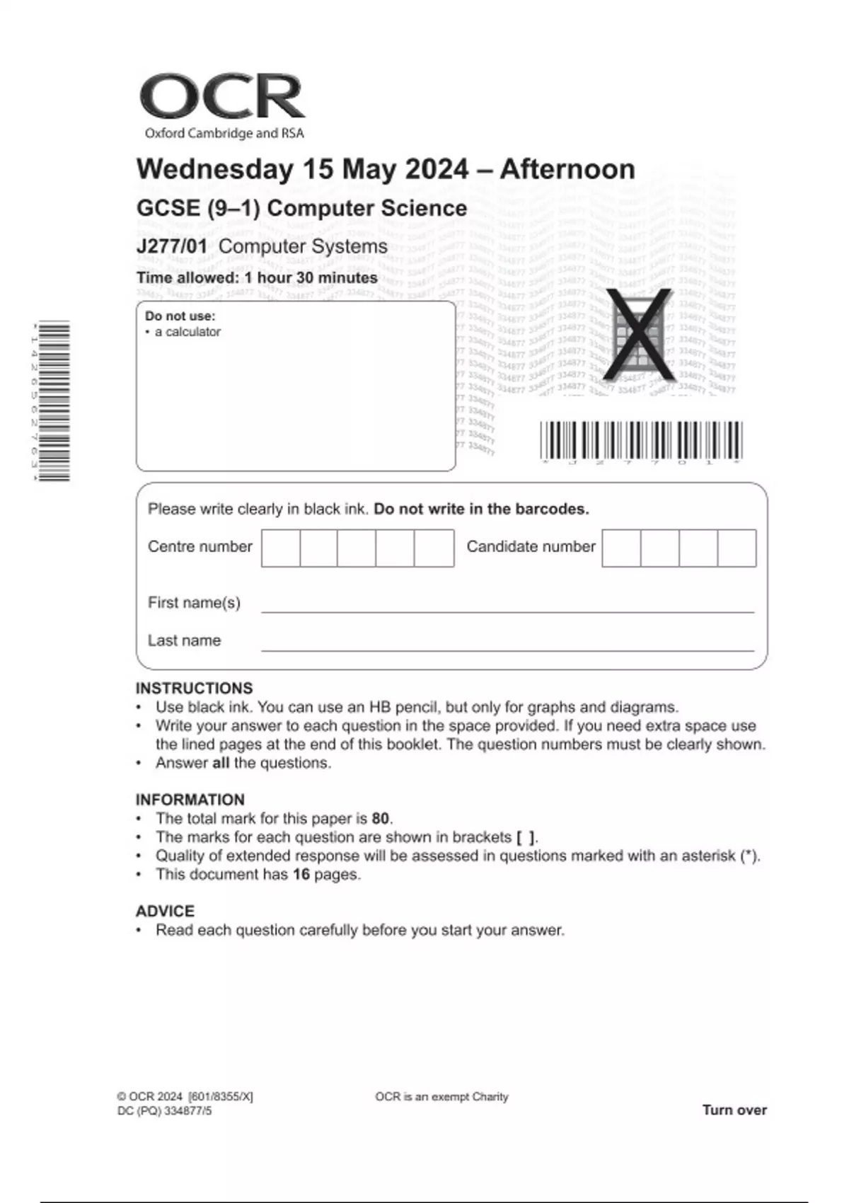 OCR GCSE Computer Science Paper 1 and 2 JUNE 2024 QUESTION PAPERS AND ...