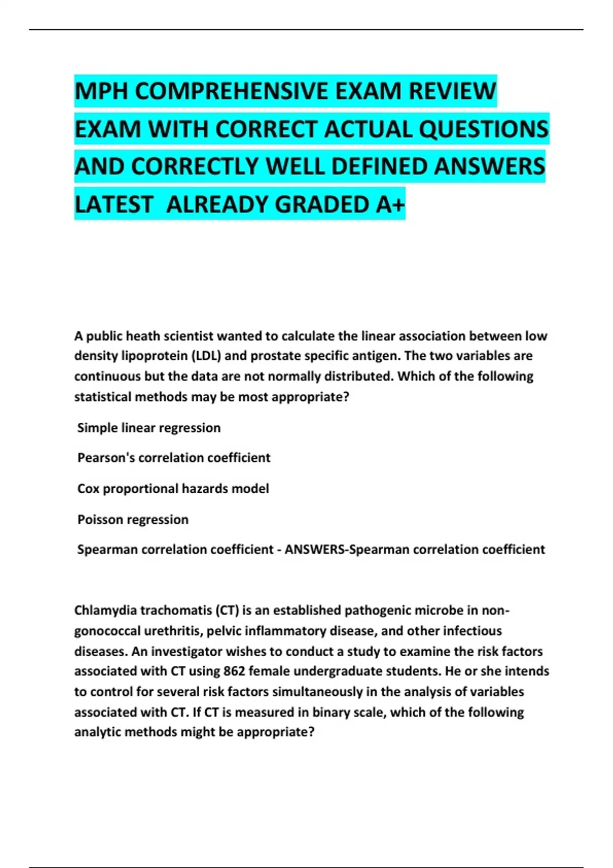 MPH COMPREHENSIVE EXAM REVIEW EXAM WITH CORRECT ACTUAL QUESTIONS AND ...