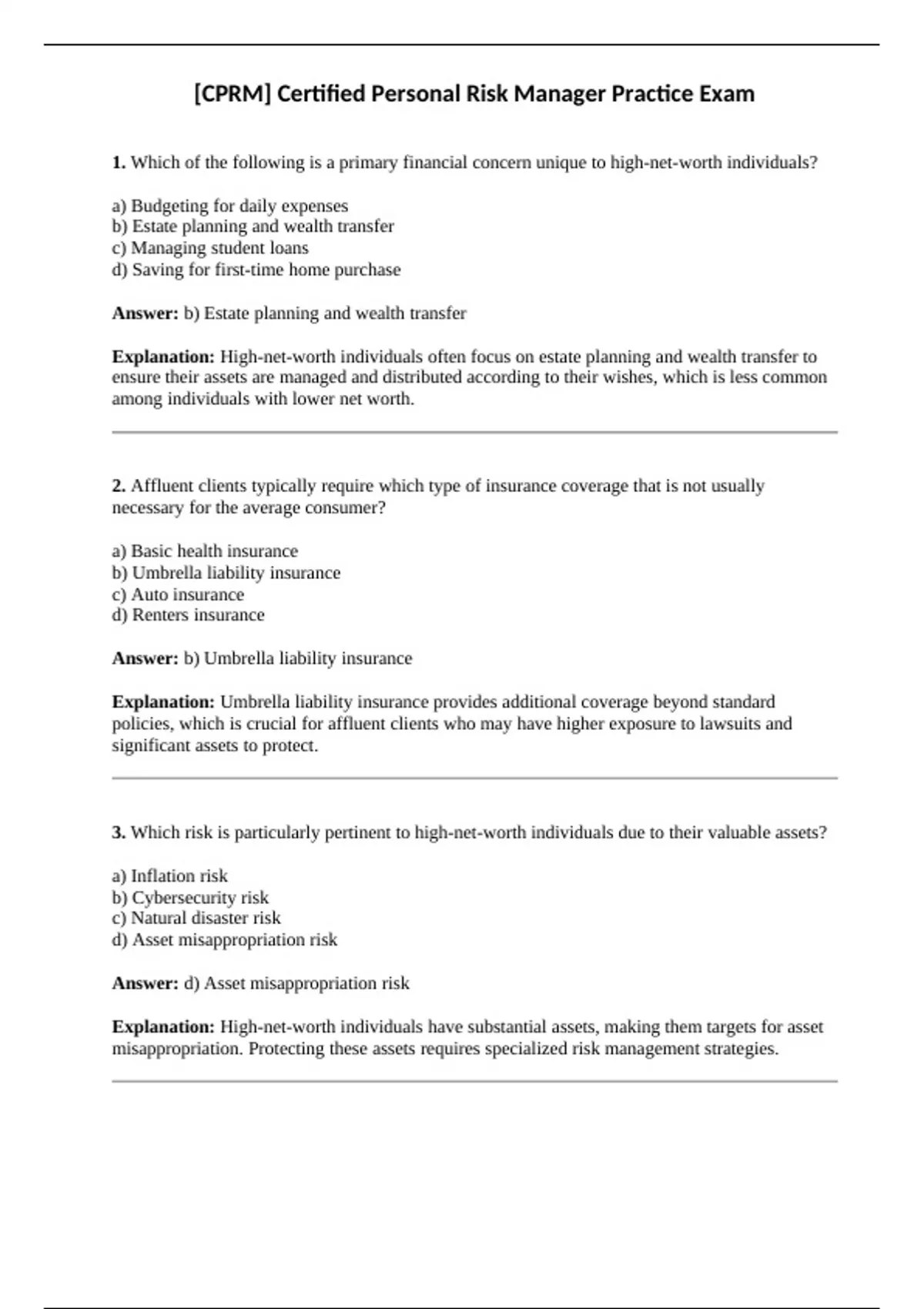 Personal Risk Manager Exam Prep: Full-Length Practice Tests - Computer ...