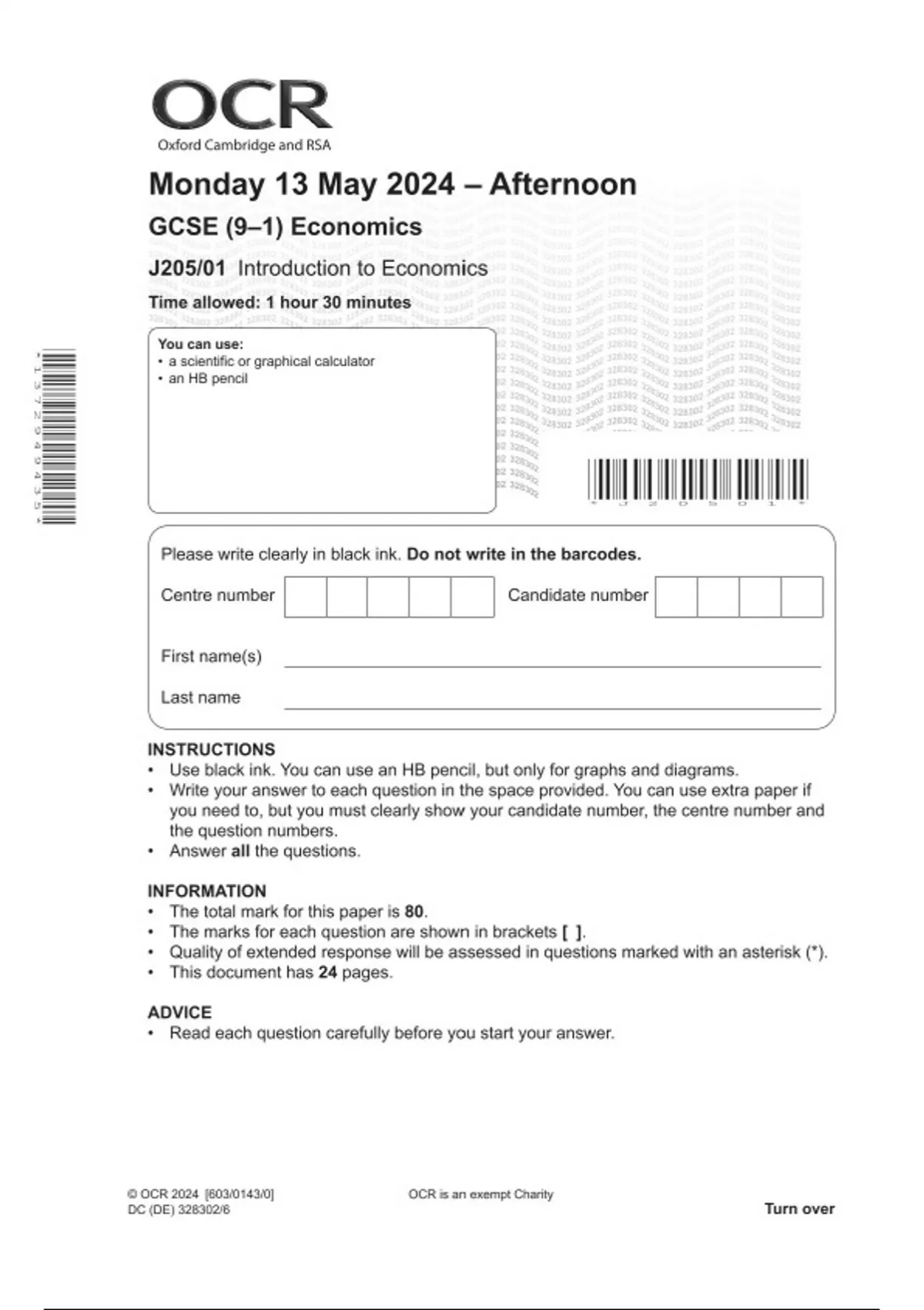 OCR GCSE Economics Paper 1 and 2 JUNE 2024 QUESTION PAPERS AND MARK ...