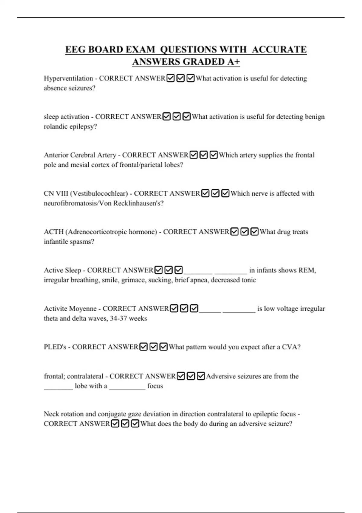 EEG BOARD EXAM QUESTIONS WITH ACCURATE ANSWERS GRADED A+ - EEG - Stuvia US