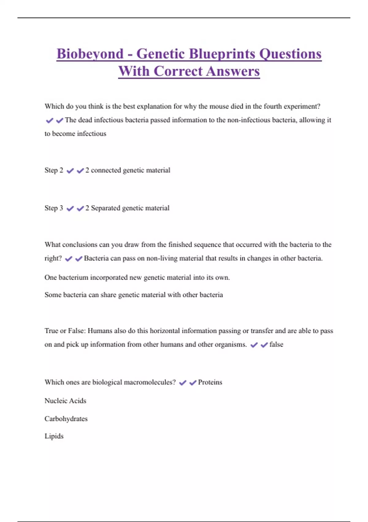 Biobeyond - Genetic Blueprints Questions With Correct Answers ...