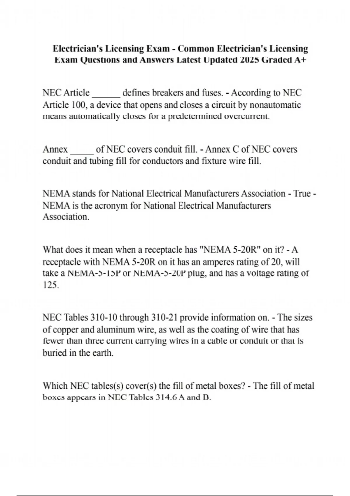 Electrician's Licensing Exam - Common Electrician's Licensing Exam ...