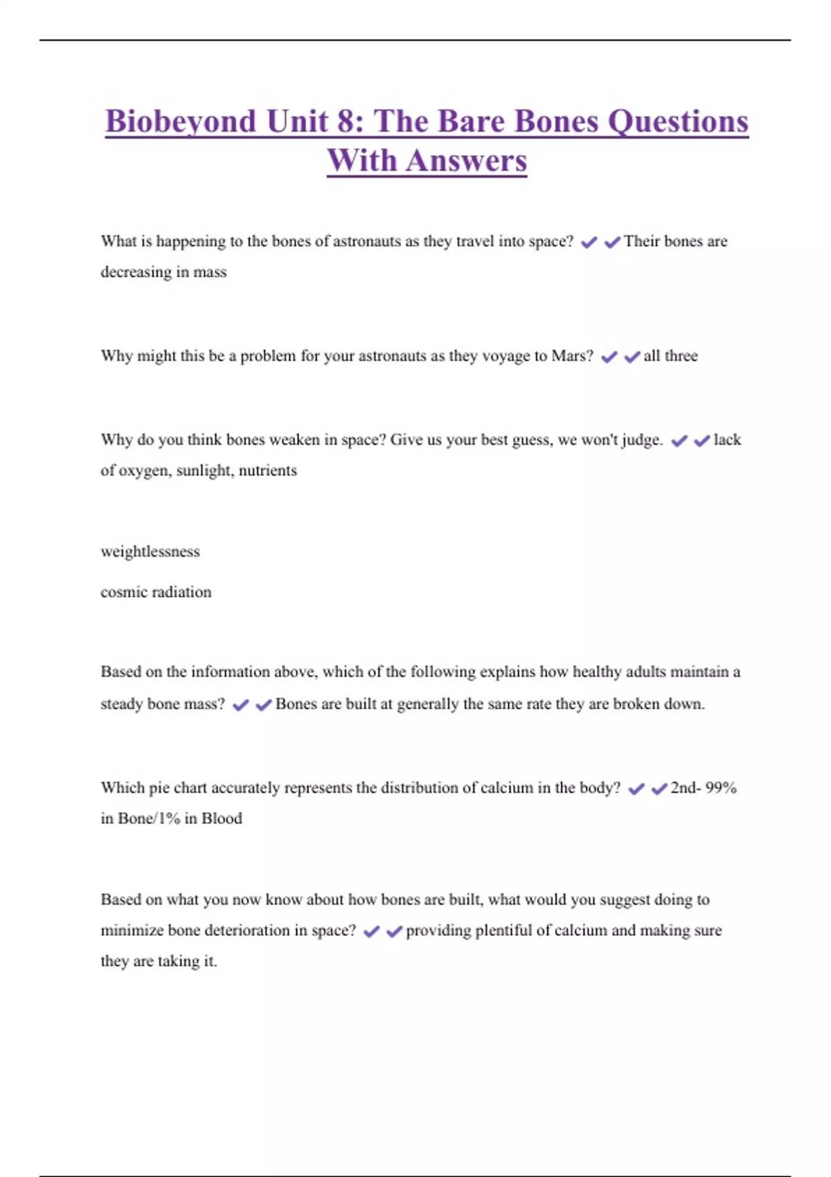 Biobeyond Unit 8: The Bare Bones Questions With Answers - Biobeyond ...
