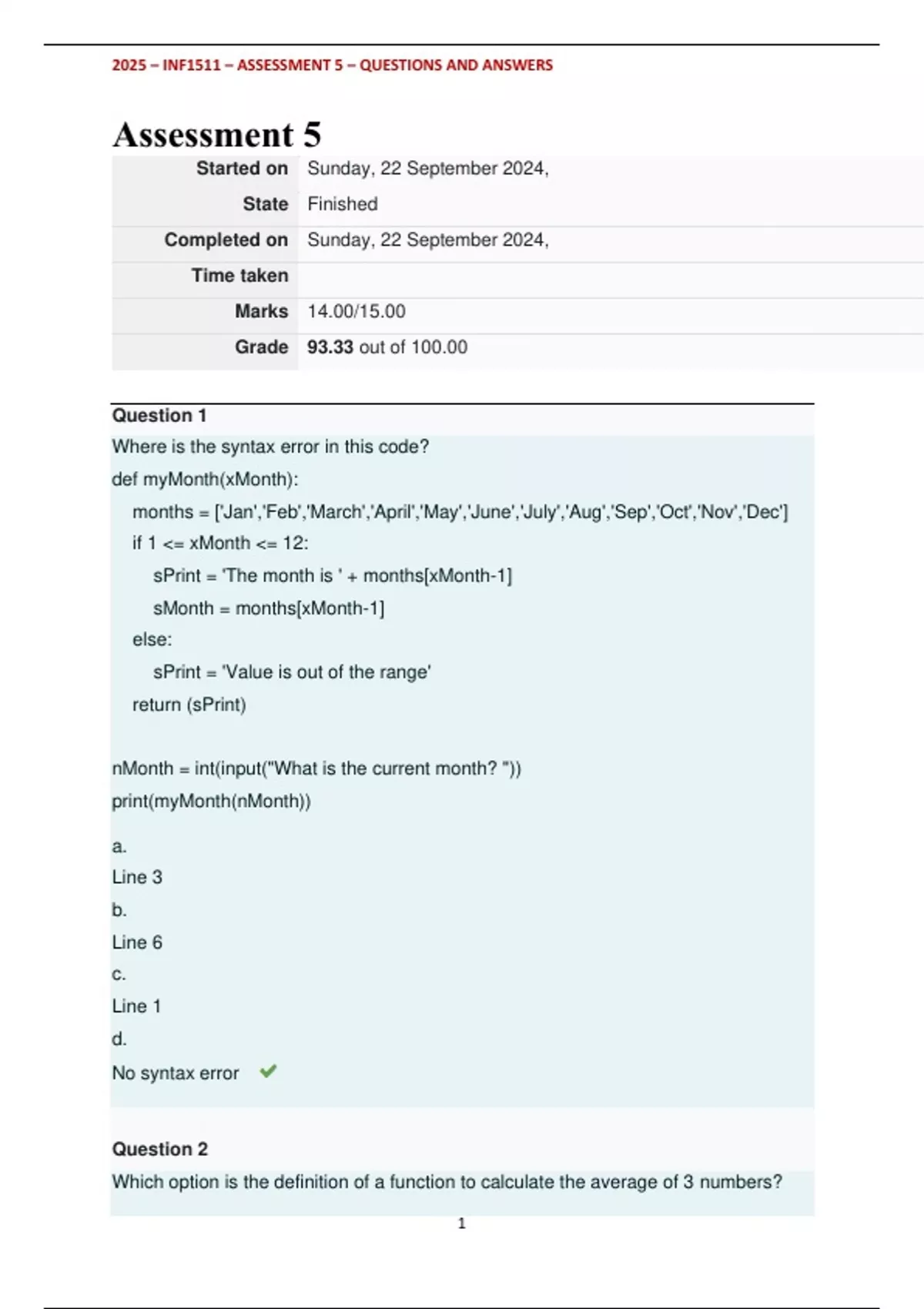 2025 - INF1511 - ASSESSMENT 5 - EXPECTED QUESTIONS AND ANSWERS - SEMESTER 1 - Visual Programming ...