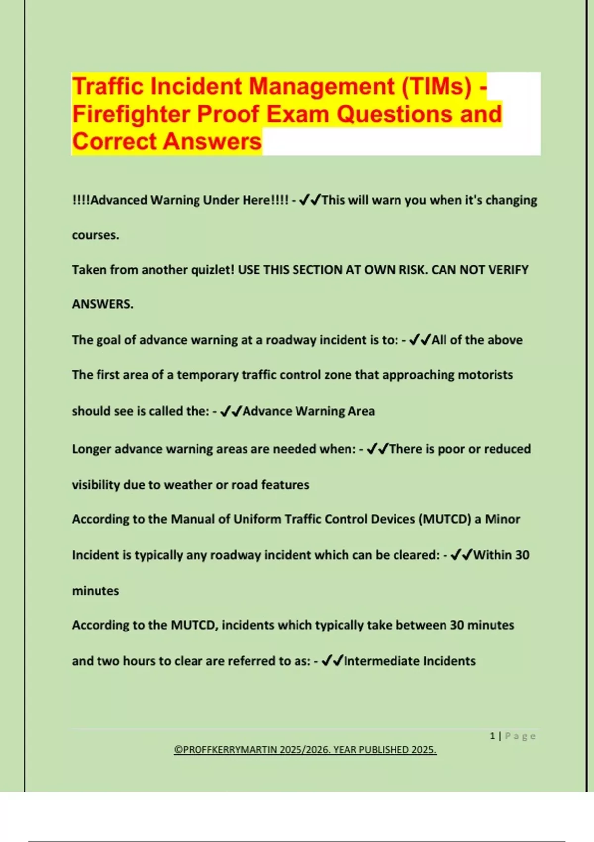 Traffic Incident Management (TIMs) - Firefighter Proof Exam Questions ...