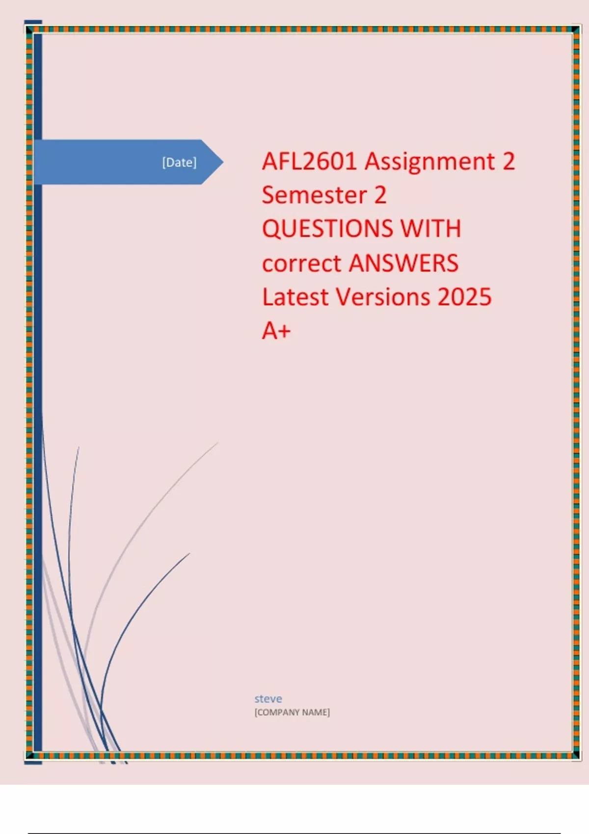 AFL2601 Assignment 2 Semester 2 QUESTIONS WITH correct ANSWERS Latest ...