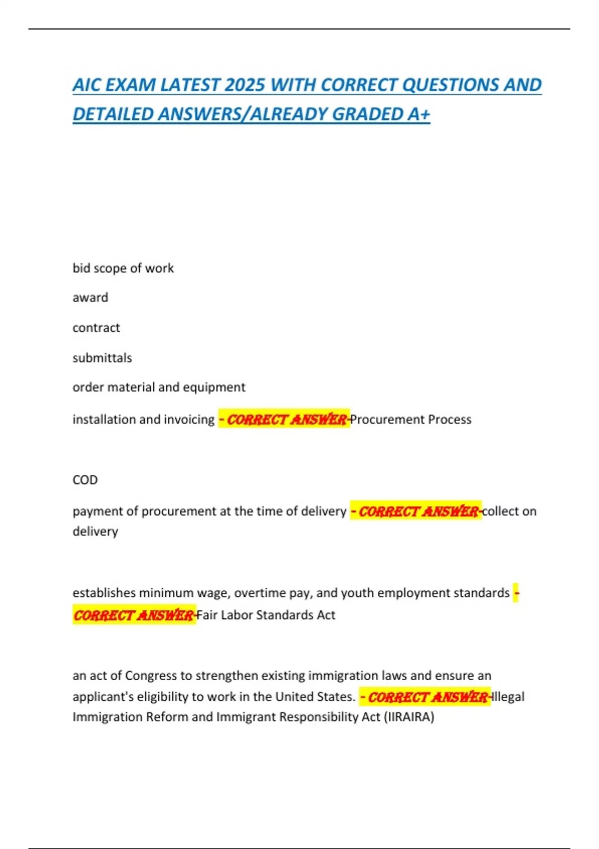 AIC EXAM LATEST 2025 WITH CORRECT QUESTIONS AND DETAILED ANSWERS ...