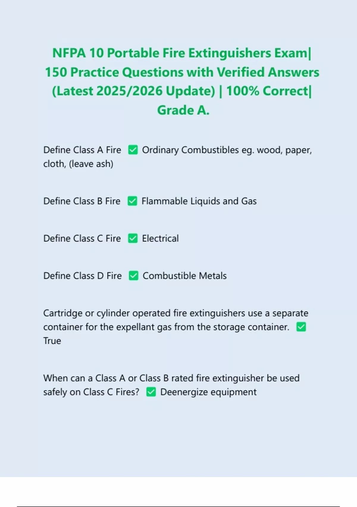NFPA 10 Portable Fire Extinguishers Exam| 150 Practice Questions with ...
