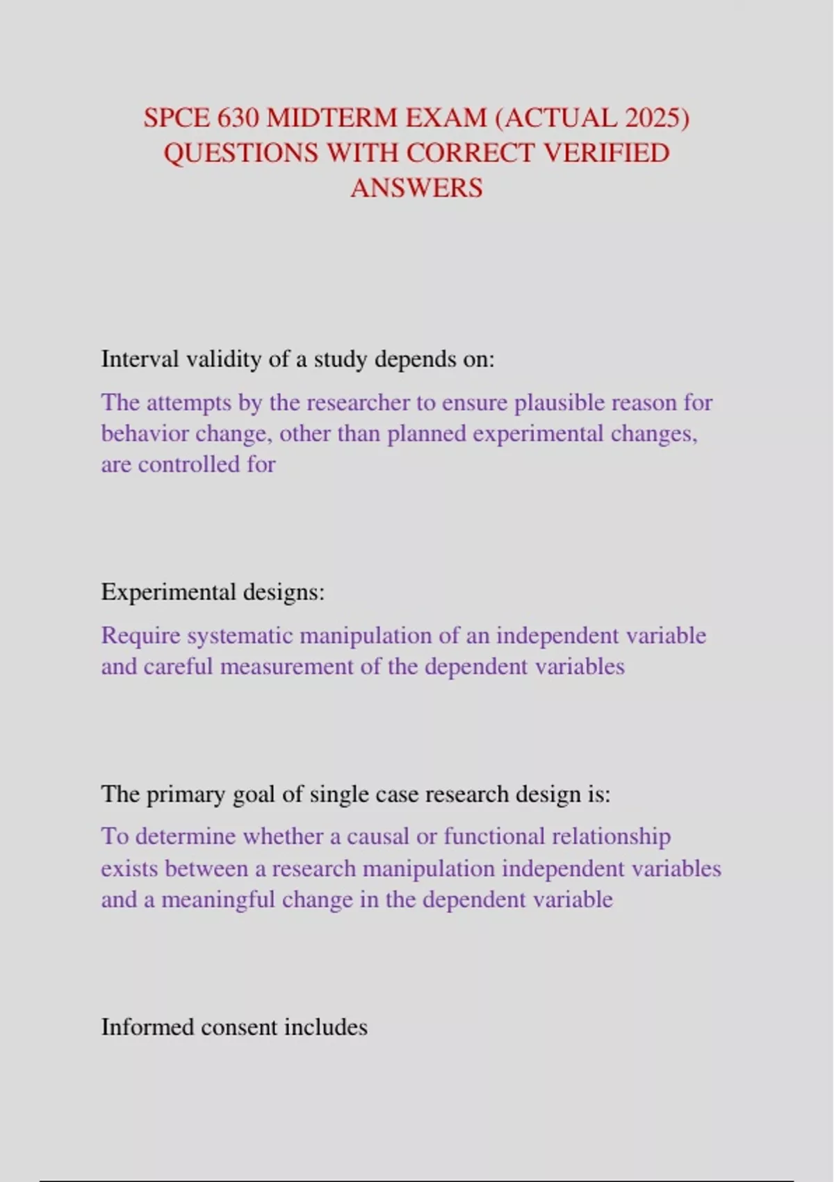 SPCE 630 MIDTERM EXAM (ACTUAL 2025) QUESTIONS WITH CORRECT VERIFIED ...
