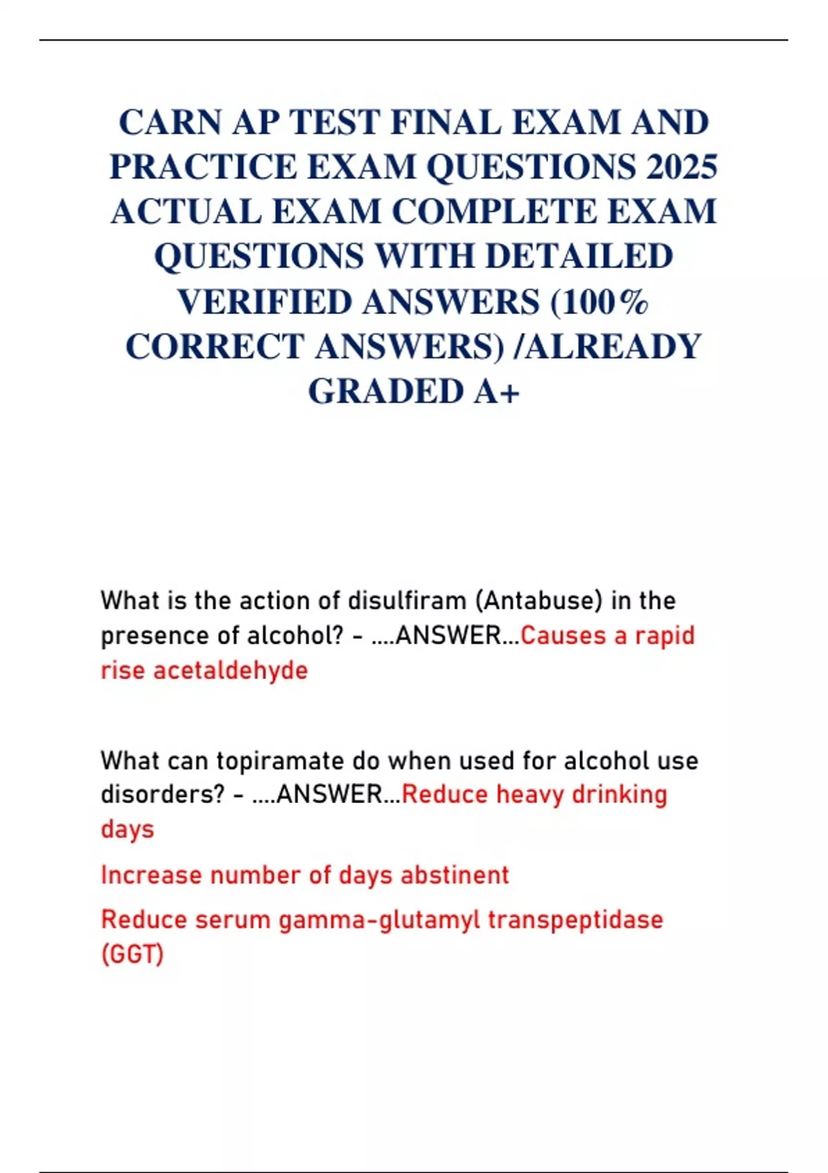 CARN AP TEST FINAL EXAM AND PRACTICE EXAM QUESTIONS 2025 ACTUAL EXAM ...