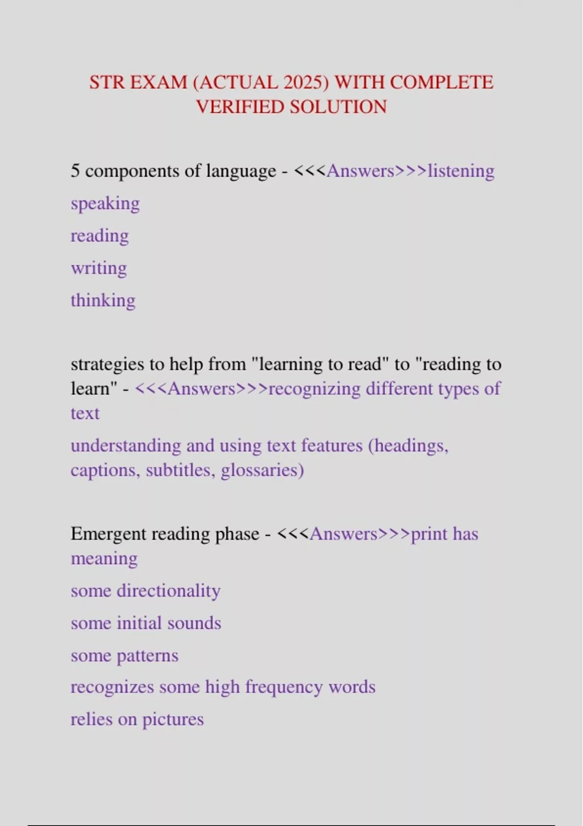 STR EXAM (ACTUAL 2025) WITH COMPLETE VERIFIED SOLUTION - STR - Stuvia US