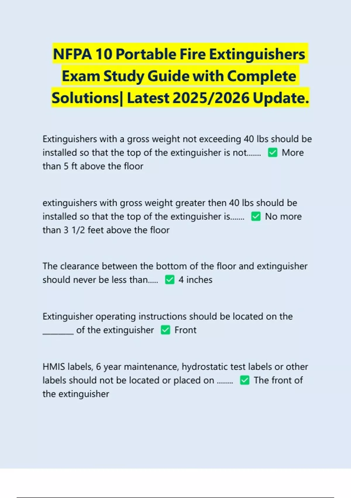 NFPA 10 Portable Fire Extinguishers Exam Study Guide with Complete ...