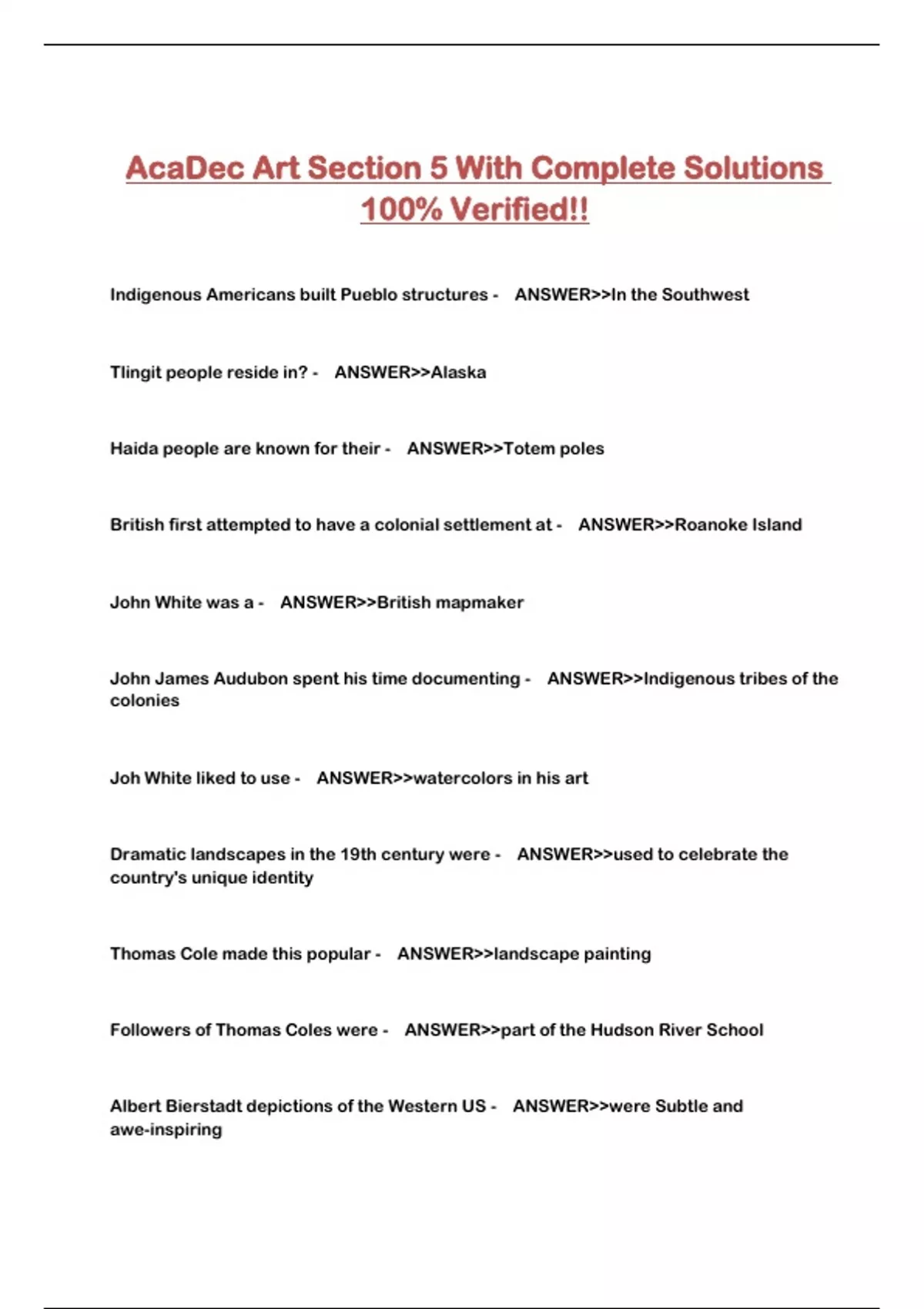 AcaDec Art Section 5 With Complete Solutions 100% Verified!! - AcaDec ...