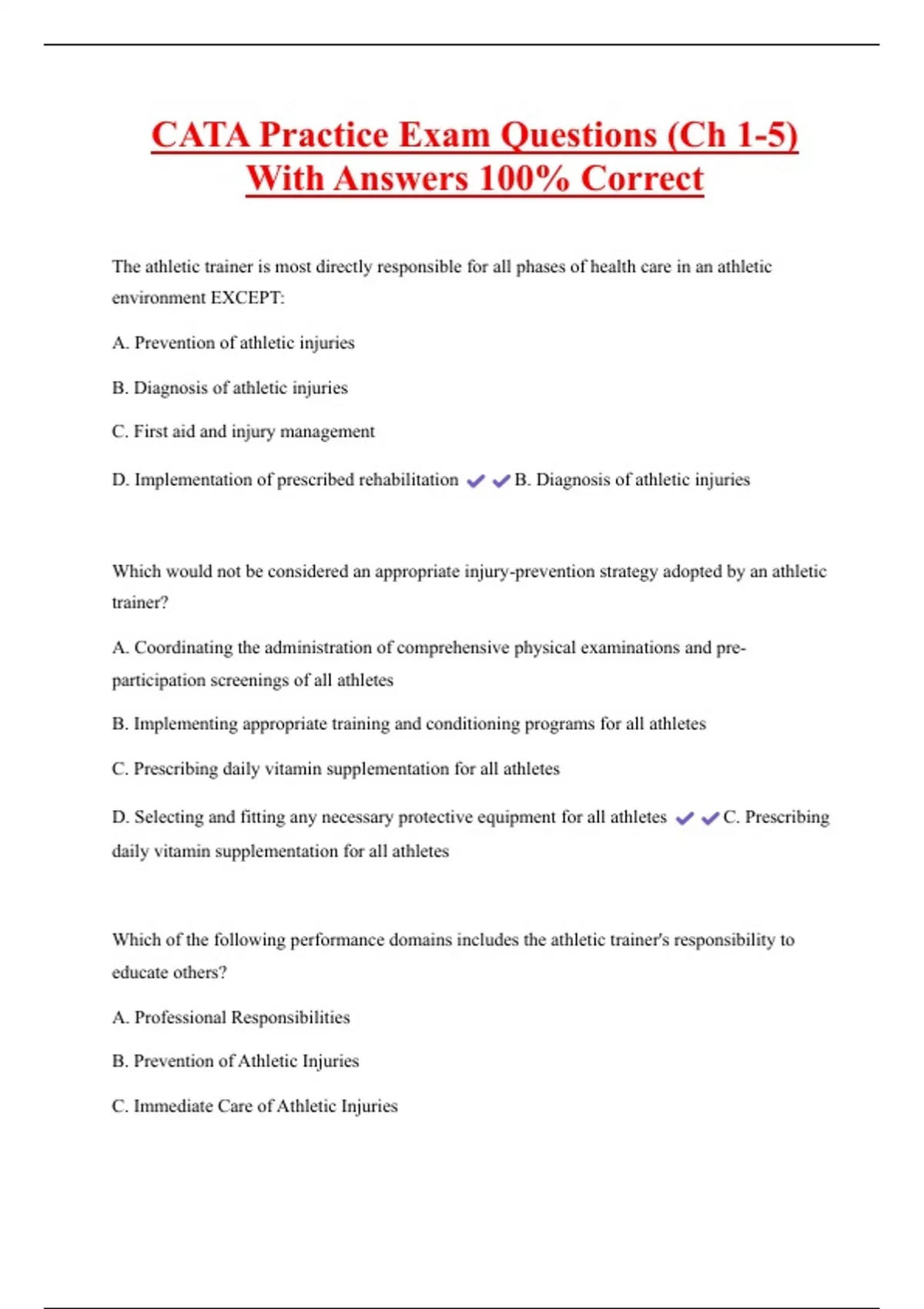 CATA Practice Exam Questions (Ch 1-5) With Answers 100% Correct - CATA ...