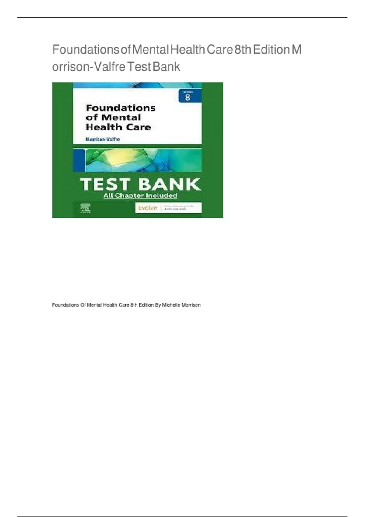TEST BANK FOR Foundations Of Mental Health Care 8th Edition By Michelle ...