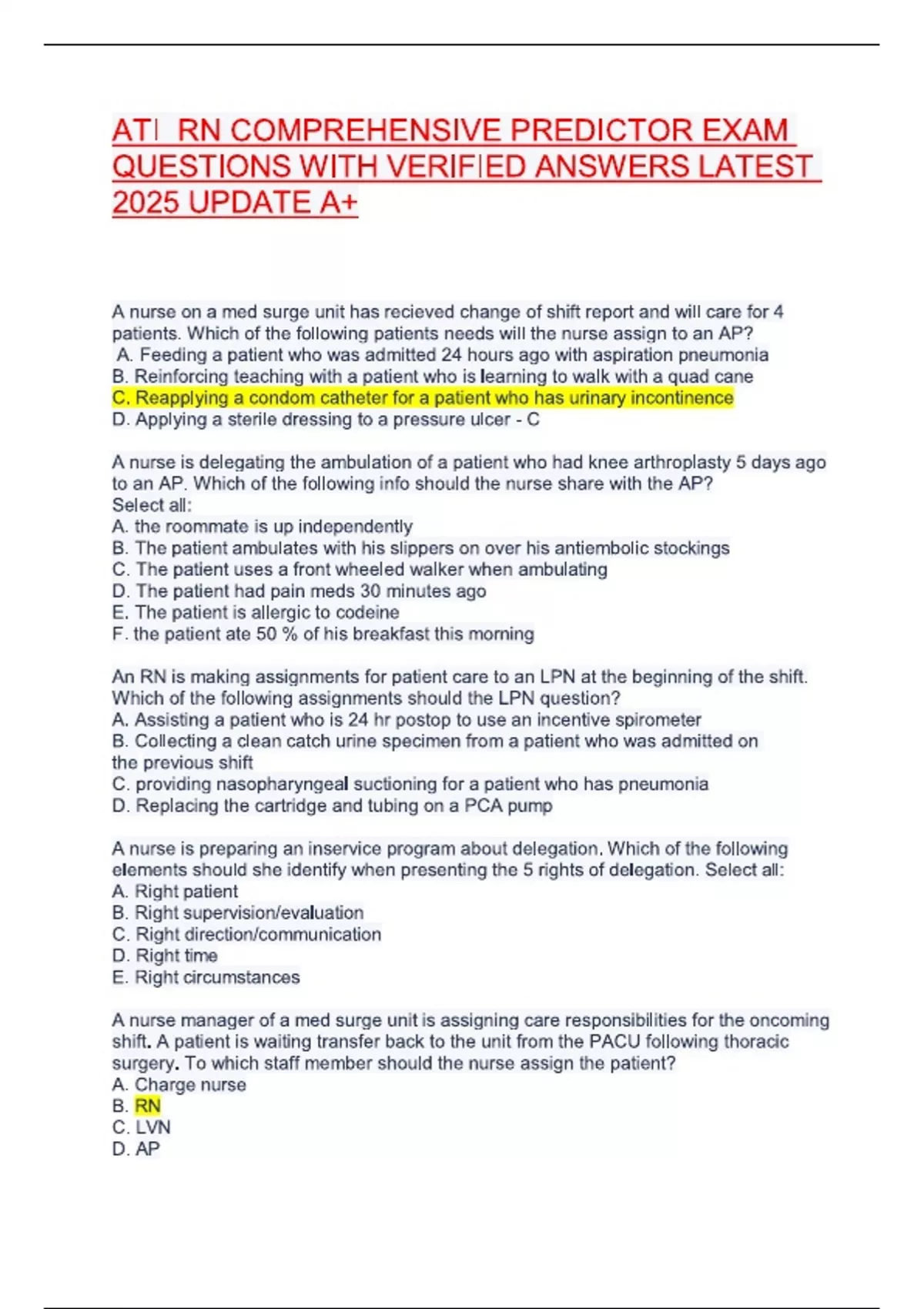 ATI RN COMPREHENSIVE PREDICTOR EXAM QUESTIONS WITH VERIFIED ANSWERS ...