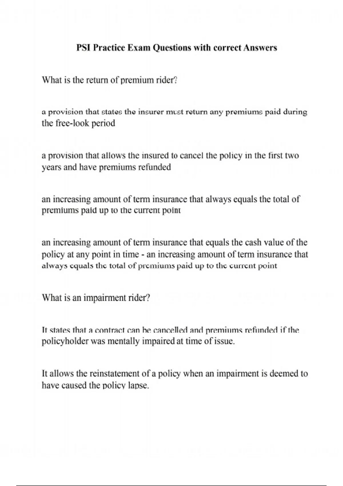 PSI Practice Exam Questions with correct Answers - Psi - Stuvia US