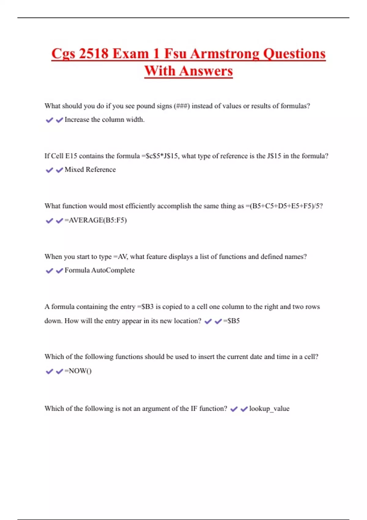 Cgs 2518 Exam 1 Fsu Armstrong Questions With Answers - Cgs - Stuvia US