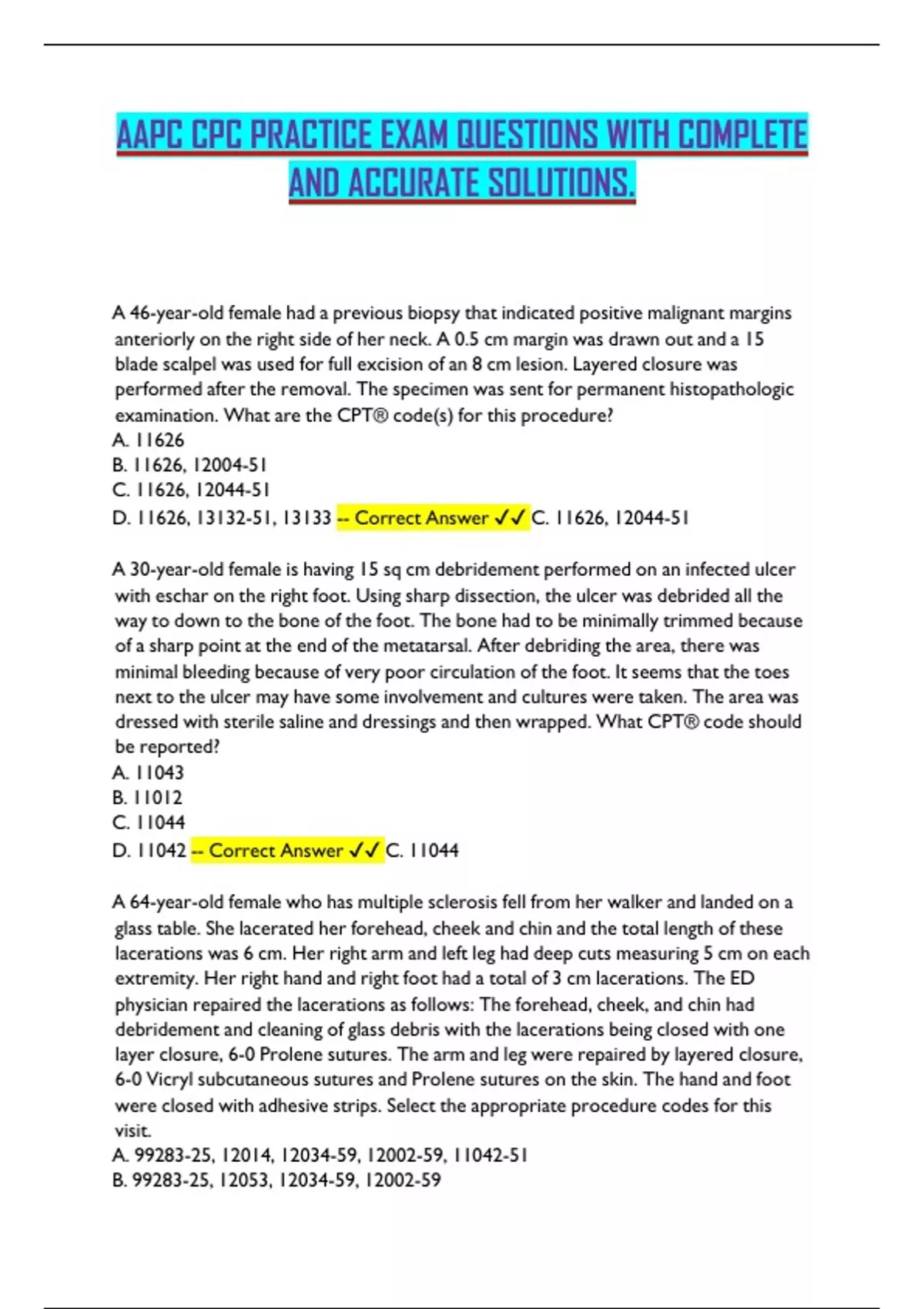 AAPC CPC PRACTICE EXAM QUESTIONS WITH COMPLETE AND ACCURATE SOLUTIONS. - AAPC CPC - Stuvia US