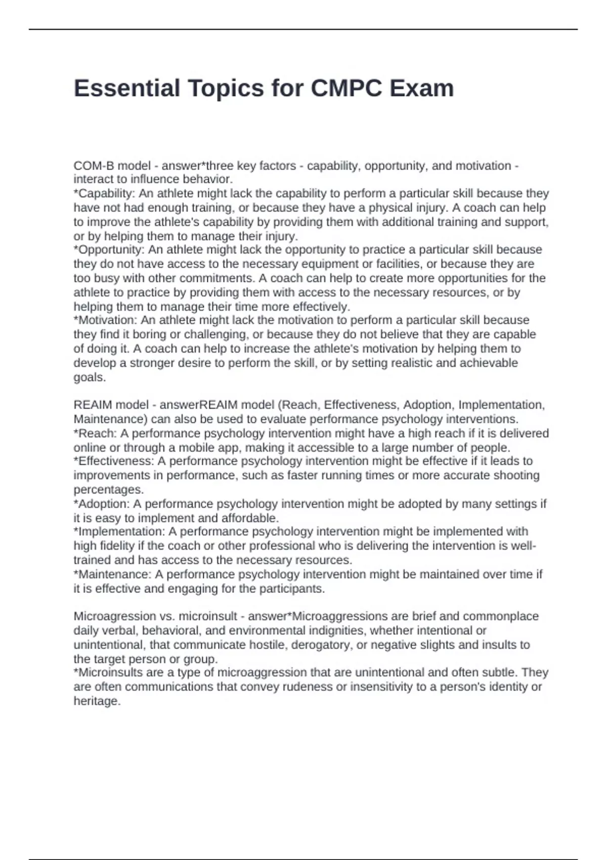 Essential Topics for CMPC Exam Questions and Answers 100% Correct ...