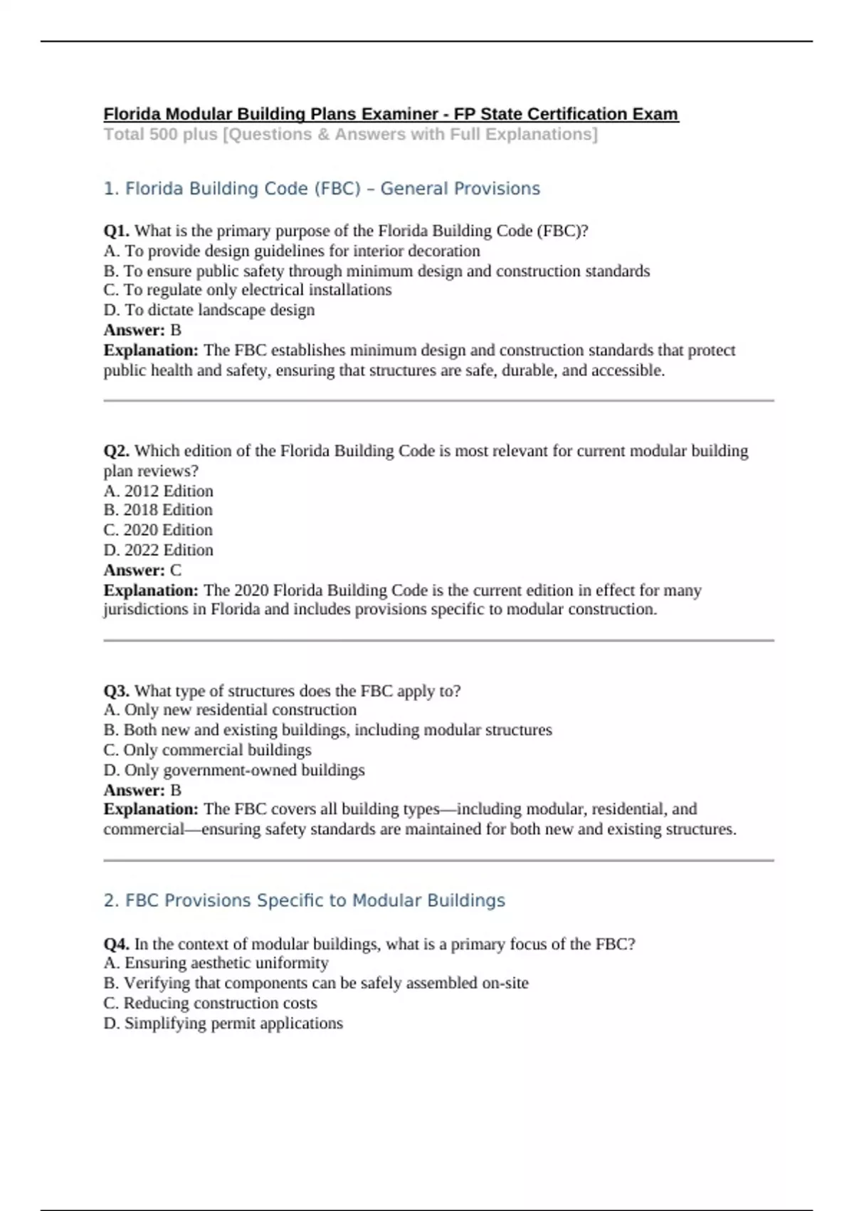 "Florida Modular Building Plans Examiner - FP State Certification Exam ...