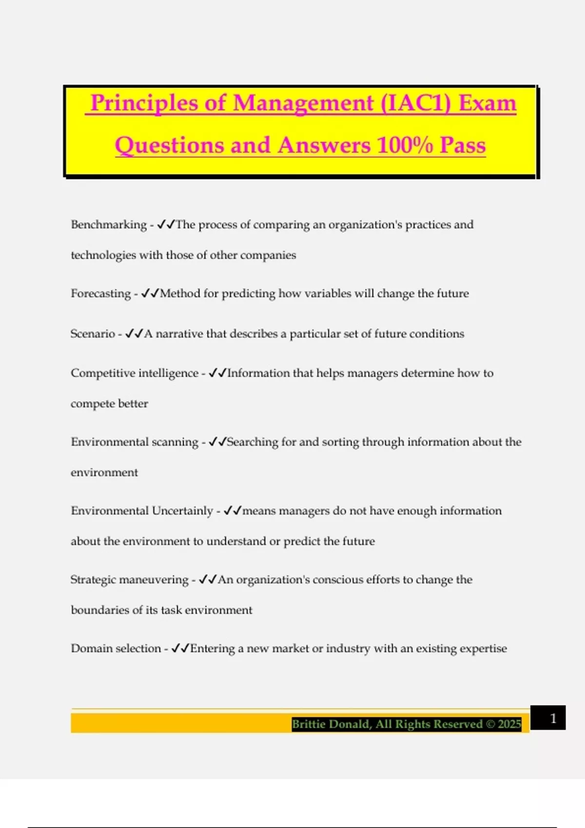 Principles of Management (IAC1) Exam Questions and Answers 100% Pass ...