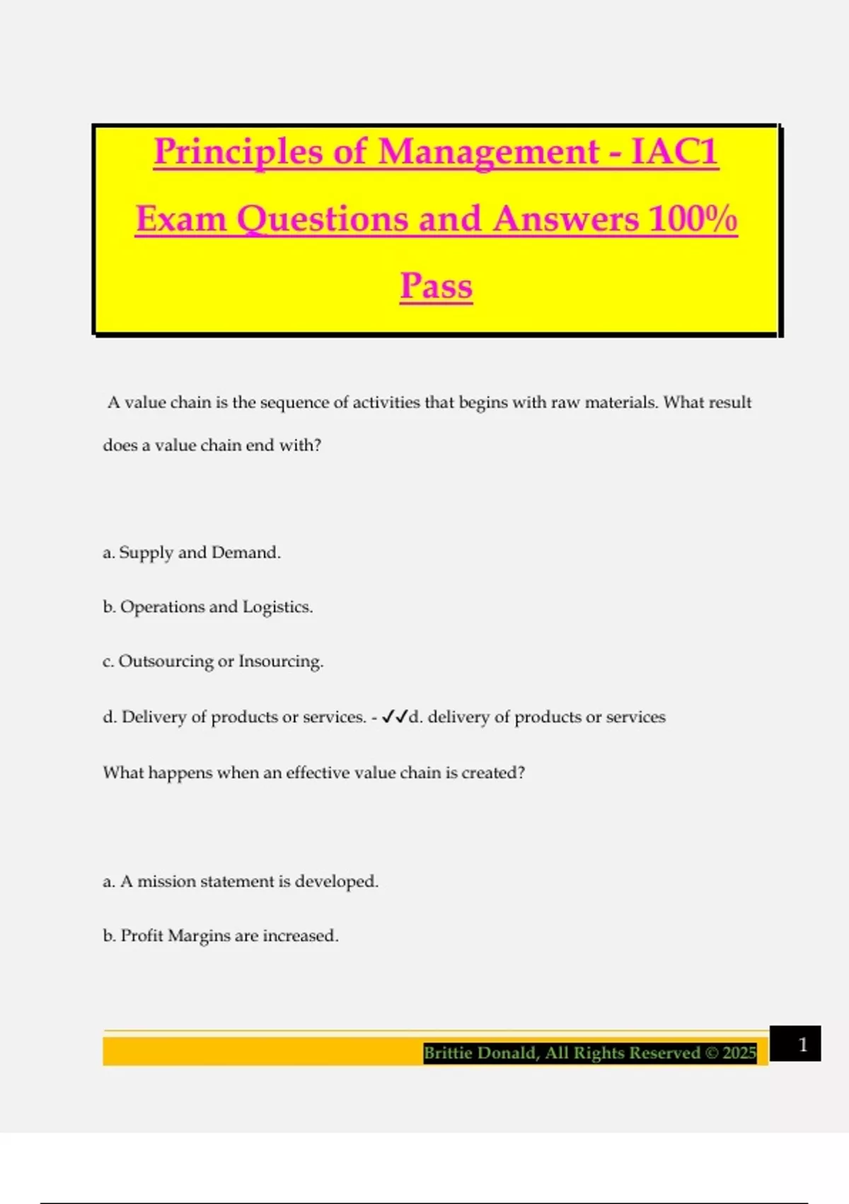 Principles of Management - IAC1 Exam Questions and Answers 100% Pass ...