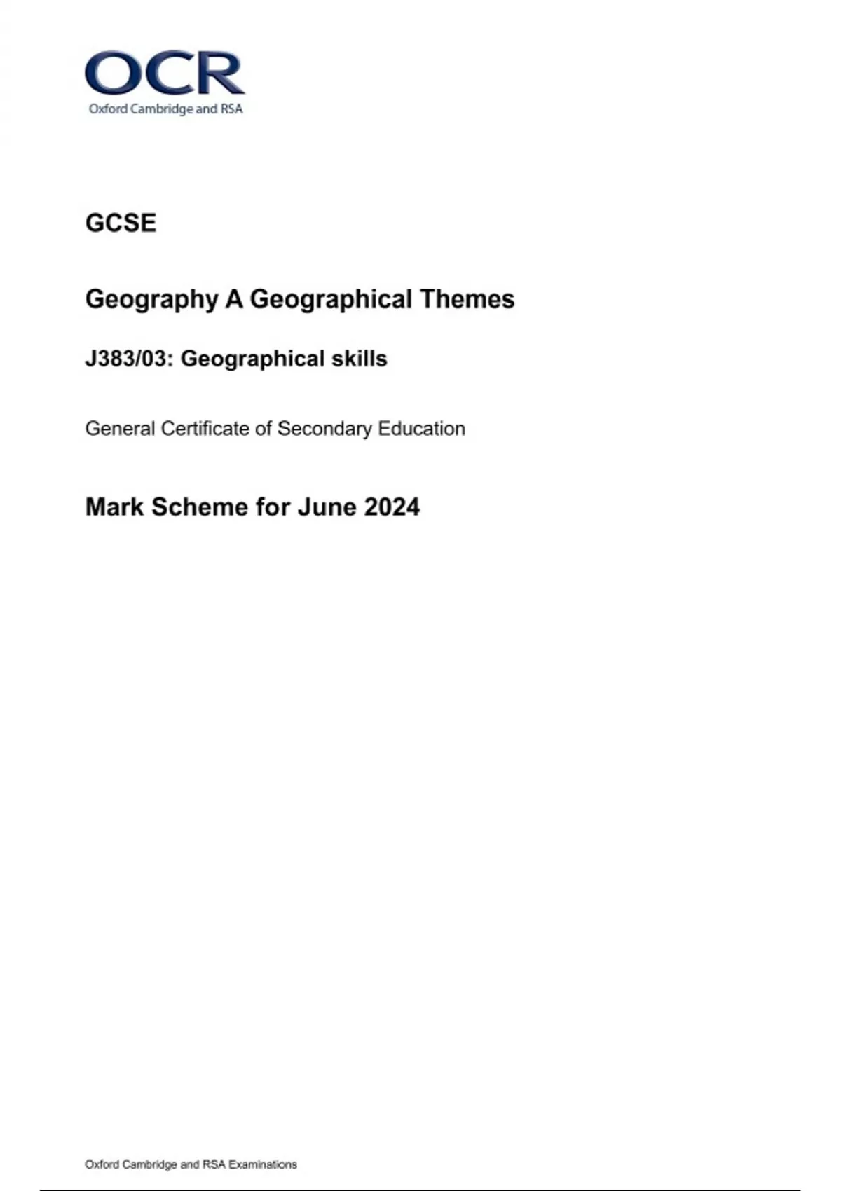 OCR GCSE Geography A (Geographical Themes) J383/03 JUNE 2024 MARK ...
