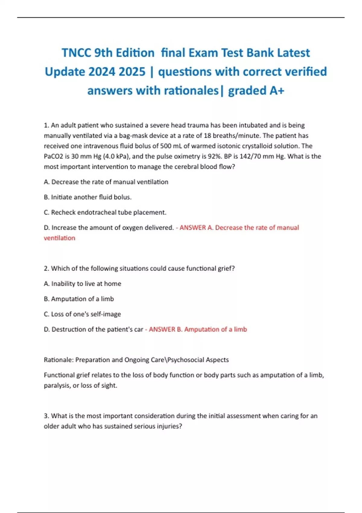 TNCC 9th Edition final Exam Test Bank Latest Update | questions with ...