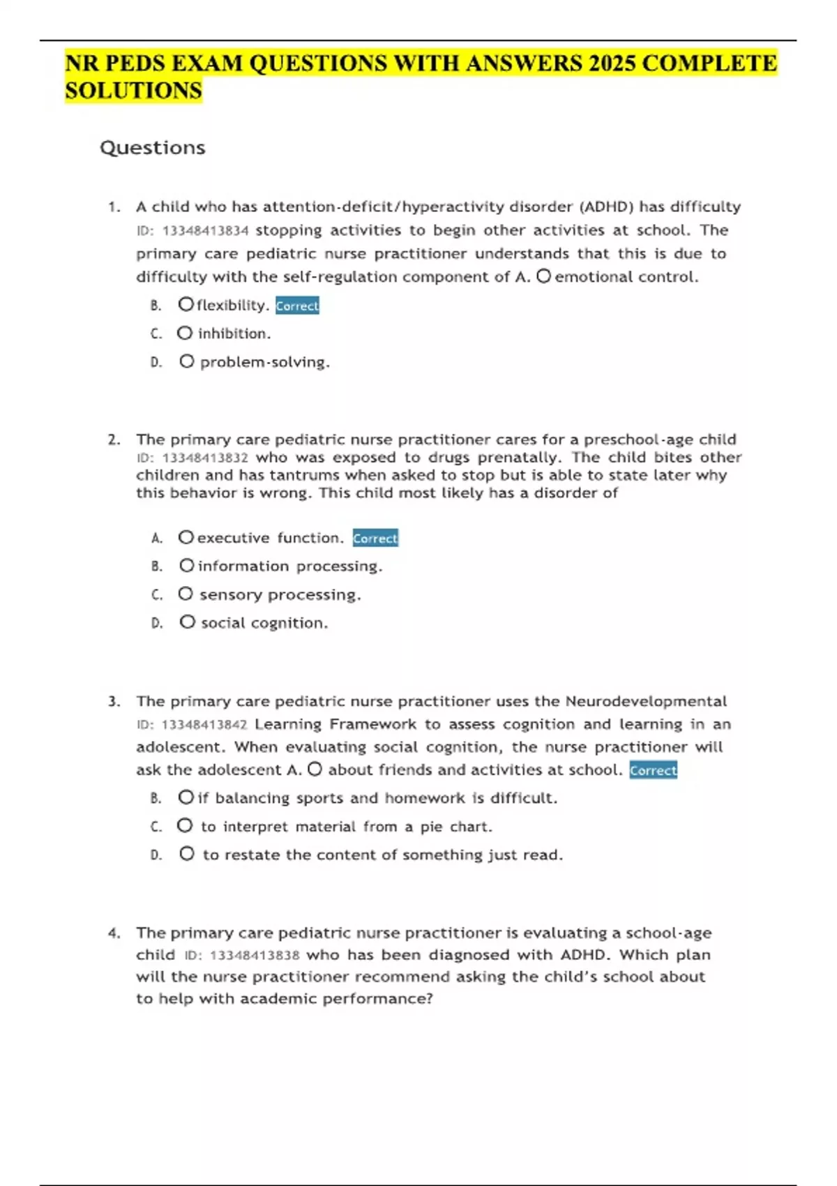 NR PEDS EXAM QUESTIONS WITH ANSWERS 2025 COMPLETE SOLUTIONS - NR PEDS ...