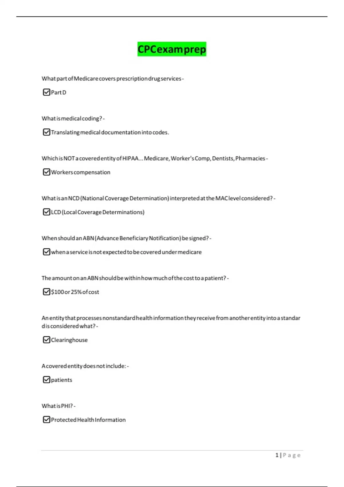 CPC exam prep - Aapc cpc - Stuvia US