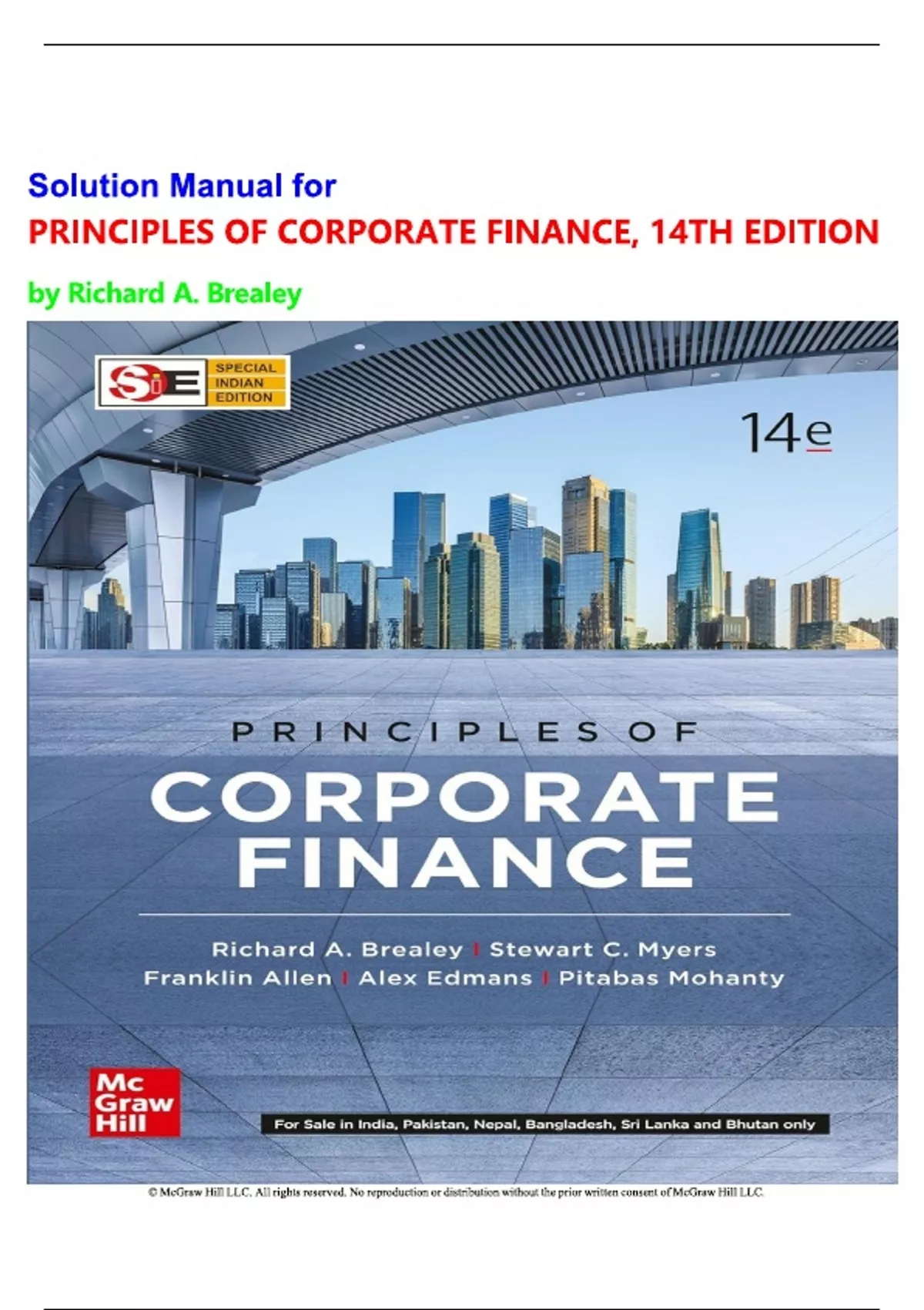 Solution Manual for Principles of Corporate Finance 14th Edition by Richard A. Brealey Stewart ...