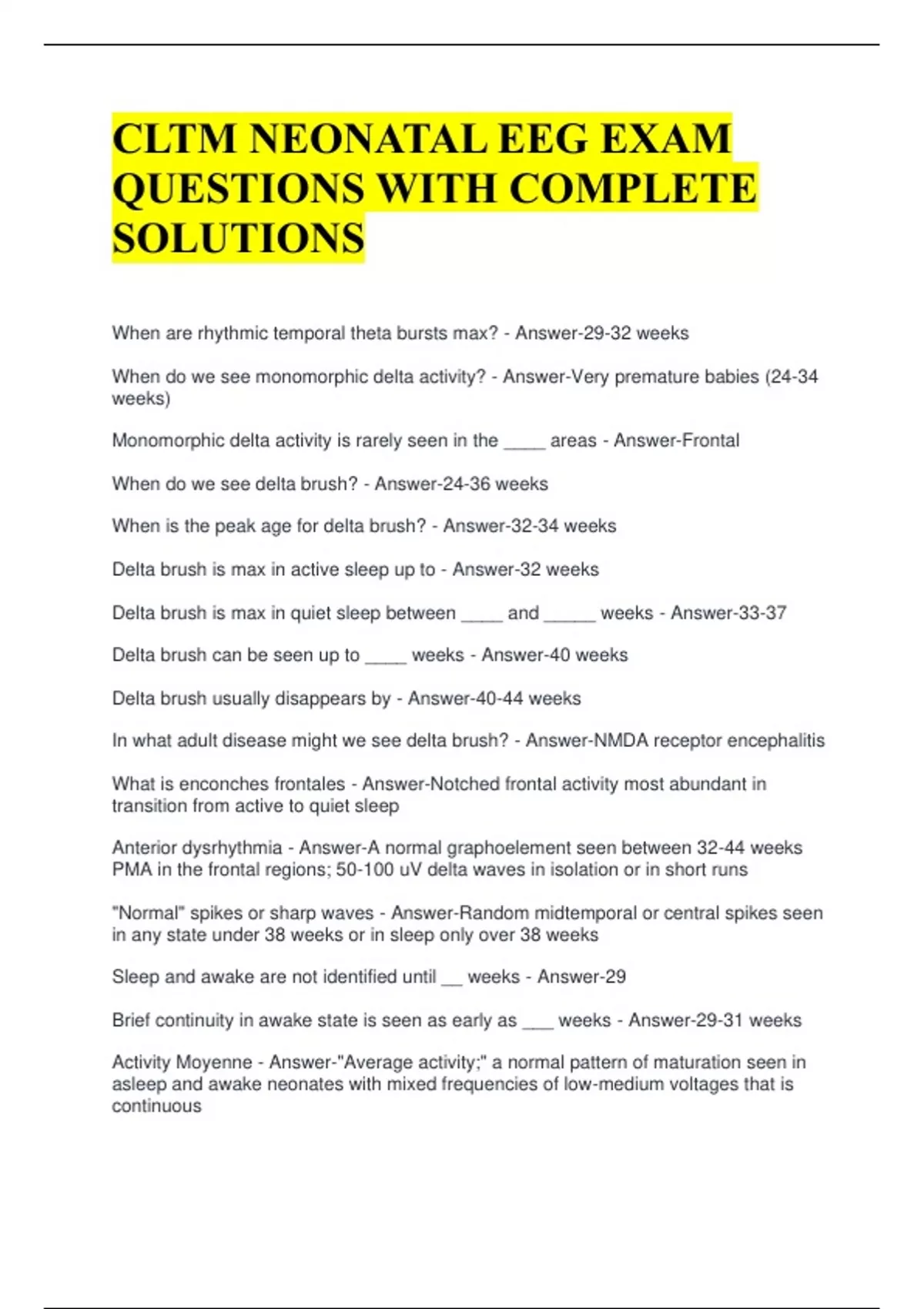 CLTM NEONATAL EEG EXAM QUESTIONS WITH COMPLETE SOLUTIONS - CLTM ...