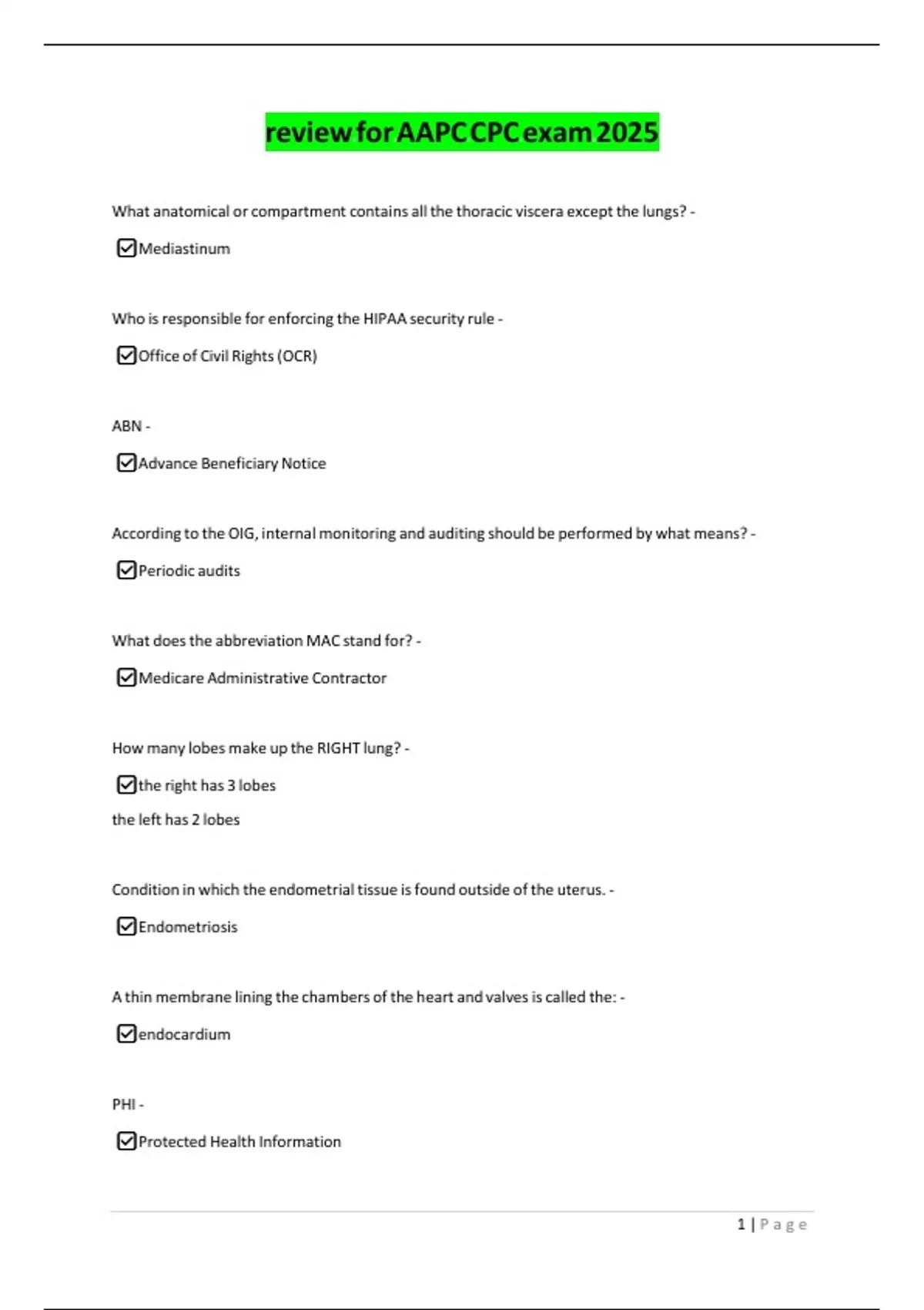 review for AAPC CPC exam 2025 - AAPC CPC - Stuvia US