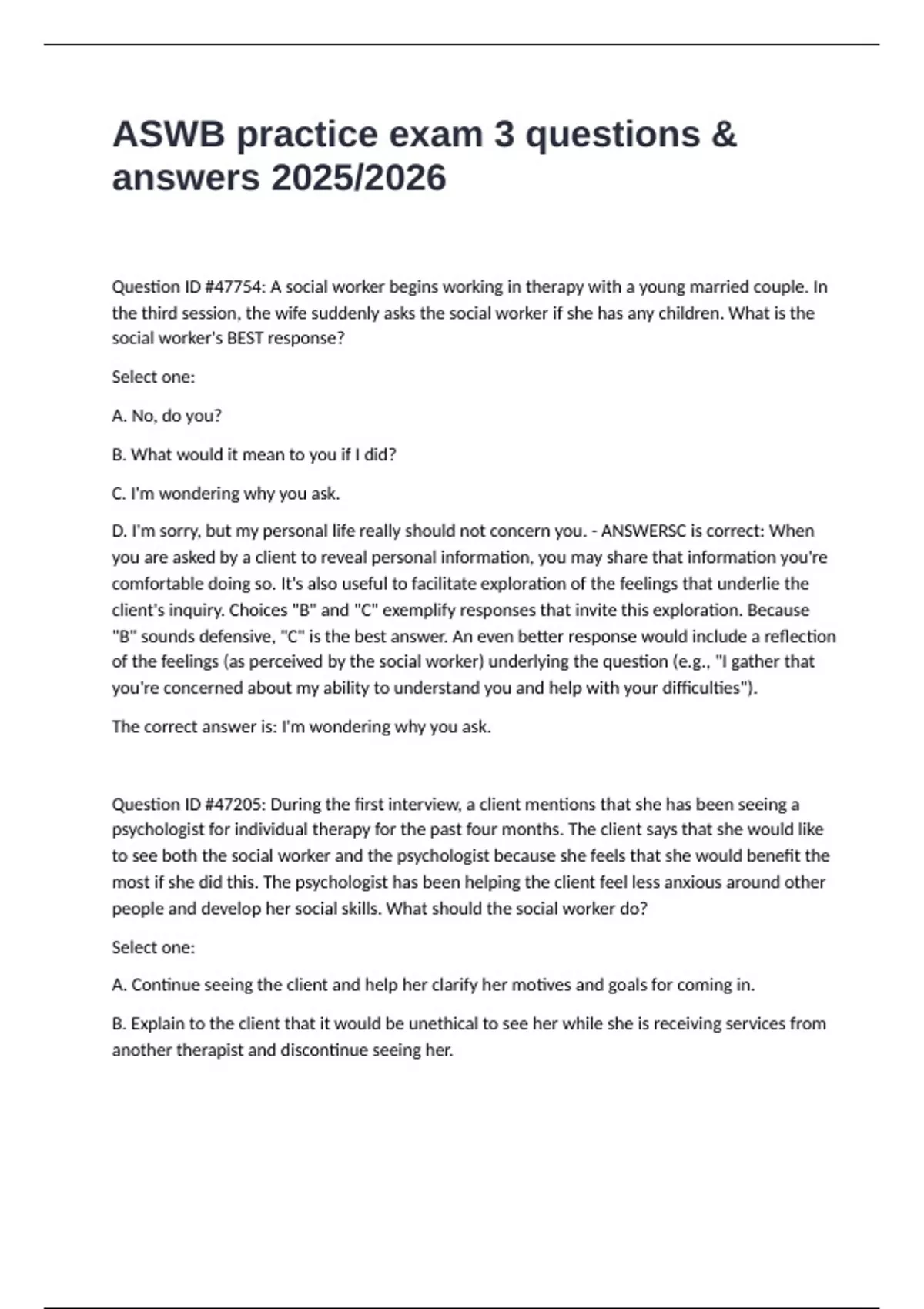 ASWB practice exam 3 questions & answers 2025/2026 - ASWB practice ...