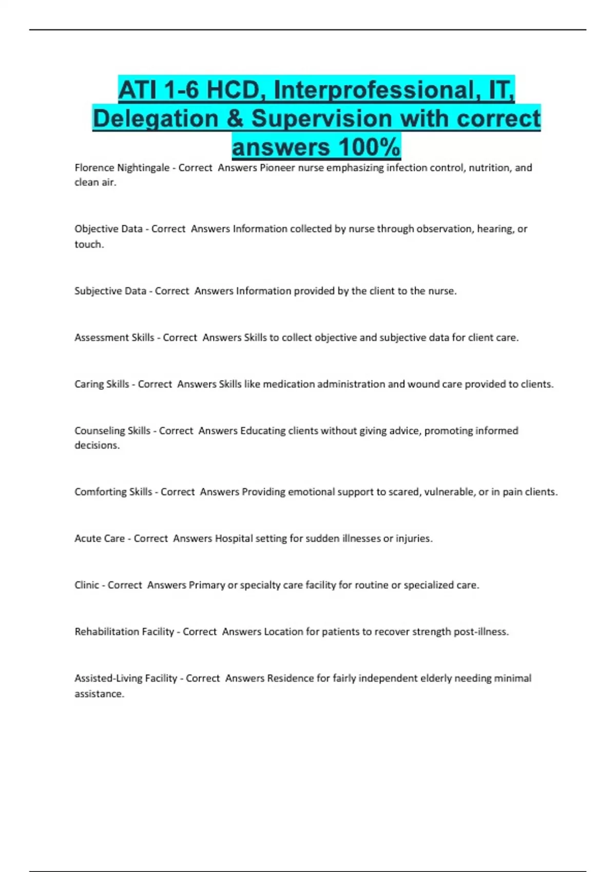 ATI Fundamentals Ch. 6 Delegation and Supervision with correct answers 100% - Stuvia US