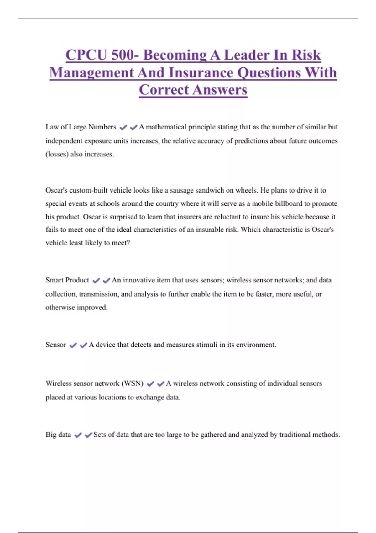 CPCU 500- Becoming A Leader In Risk Management And Insurance Questions ...