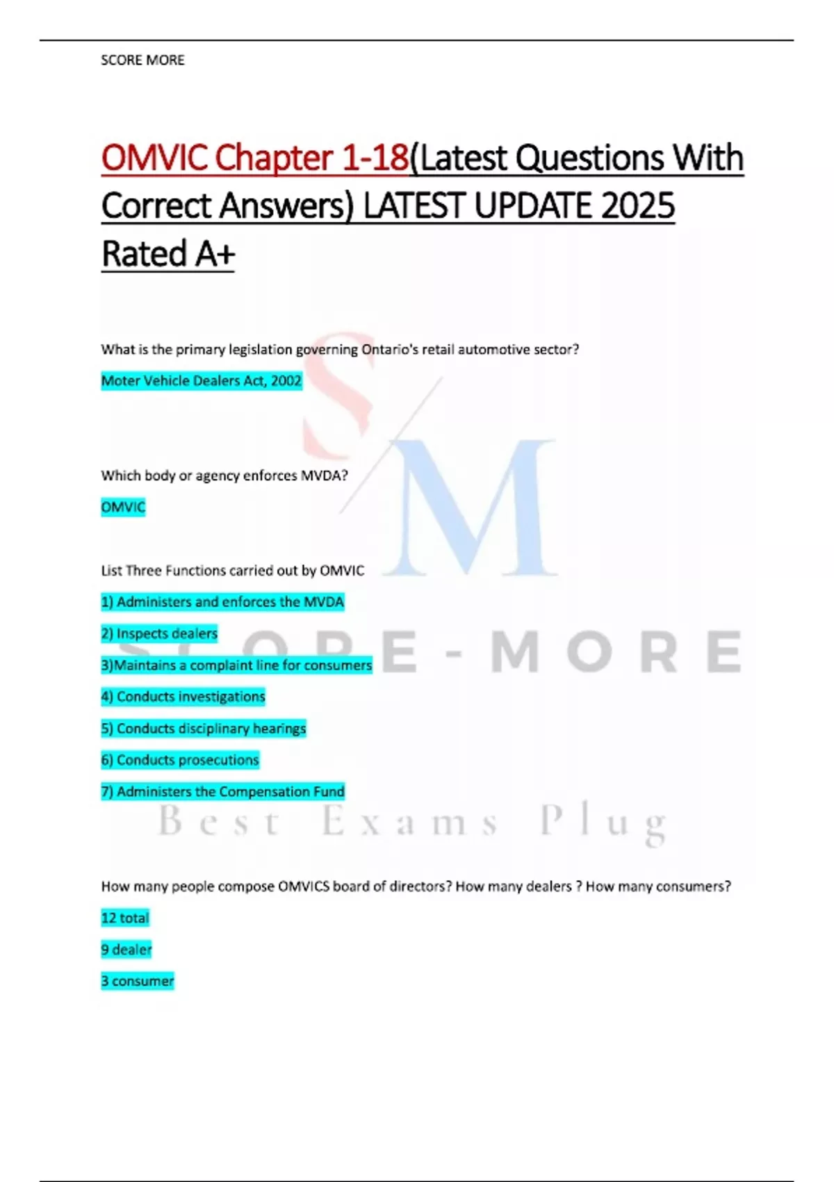 OMVIC Chapter 1-18(Latest Questions With Correct Answers) LATEST UPDATE ...