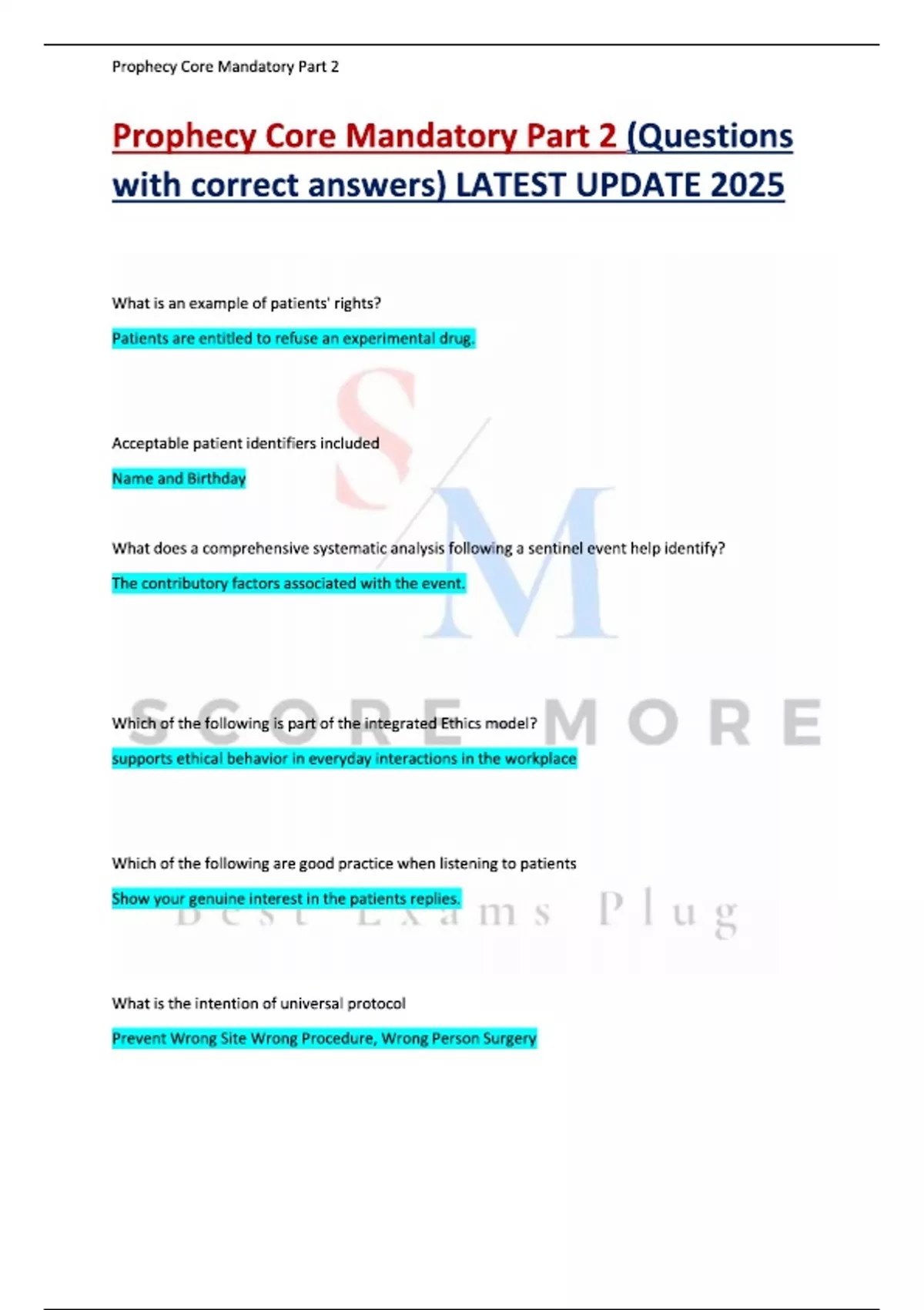 Prophecy Core Mandatory Part 2 (Questions with correct answers) LATEST ...
