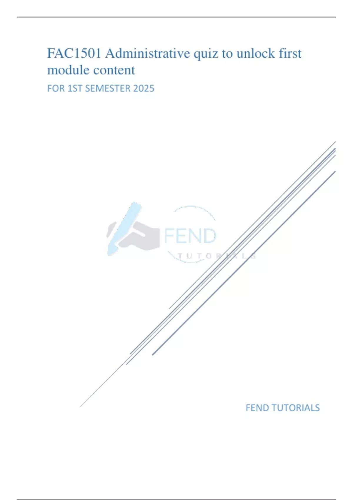 FAC1501 Administrative quiz to unlock first module - 2025 ...