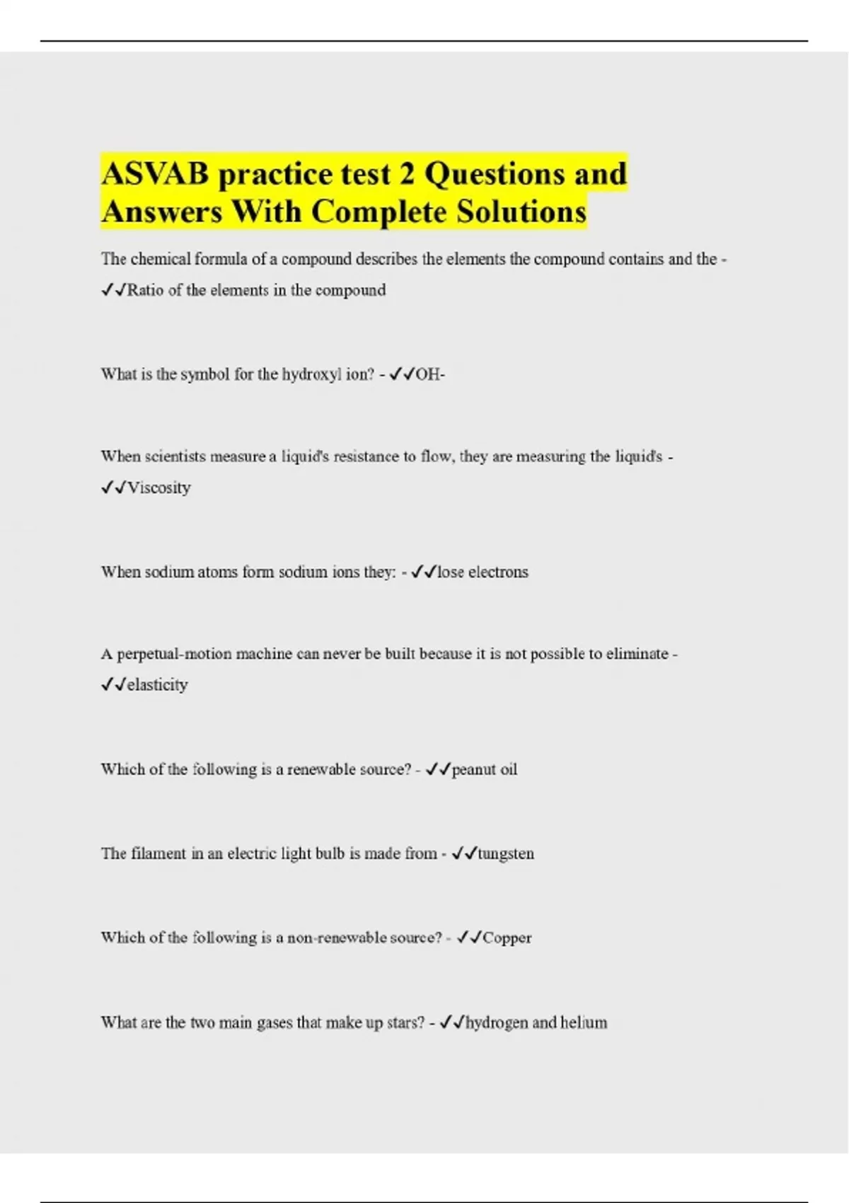 ASVAB practice test 2 Questions and Answers With Complete Solutions ...
