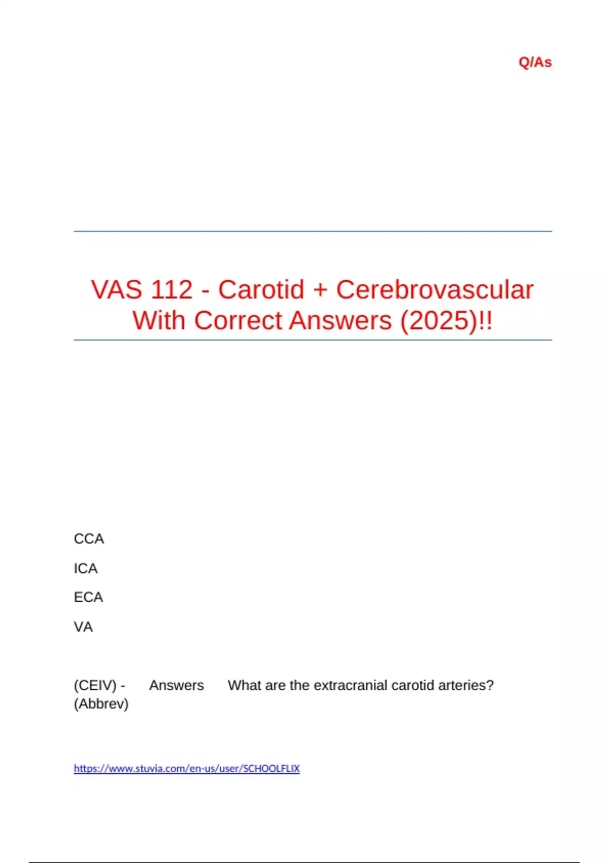 VAS 112 - Carotid + Cerebrovascular With Correct Answers (2025)!! - Vas ...