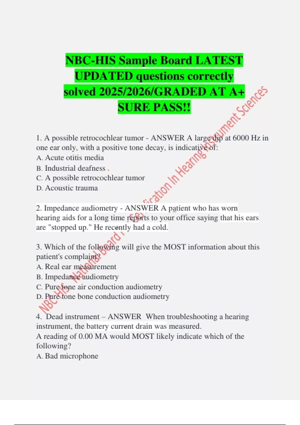 NBC-HIS Sample Board LATEST UPDATED questions correctly solved 2025 ...