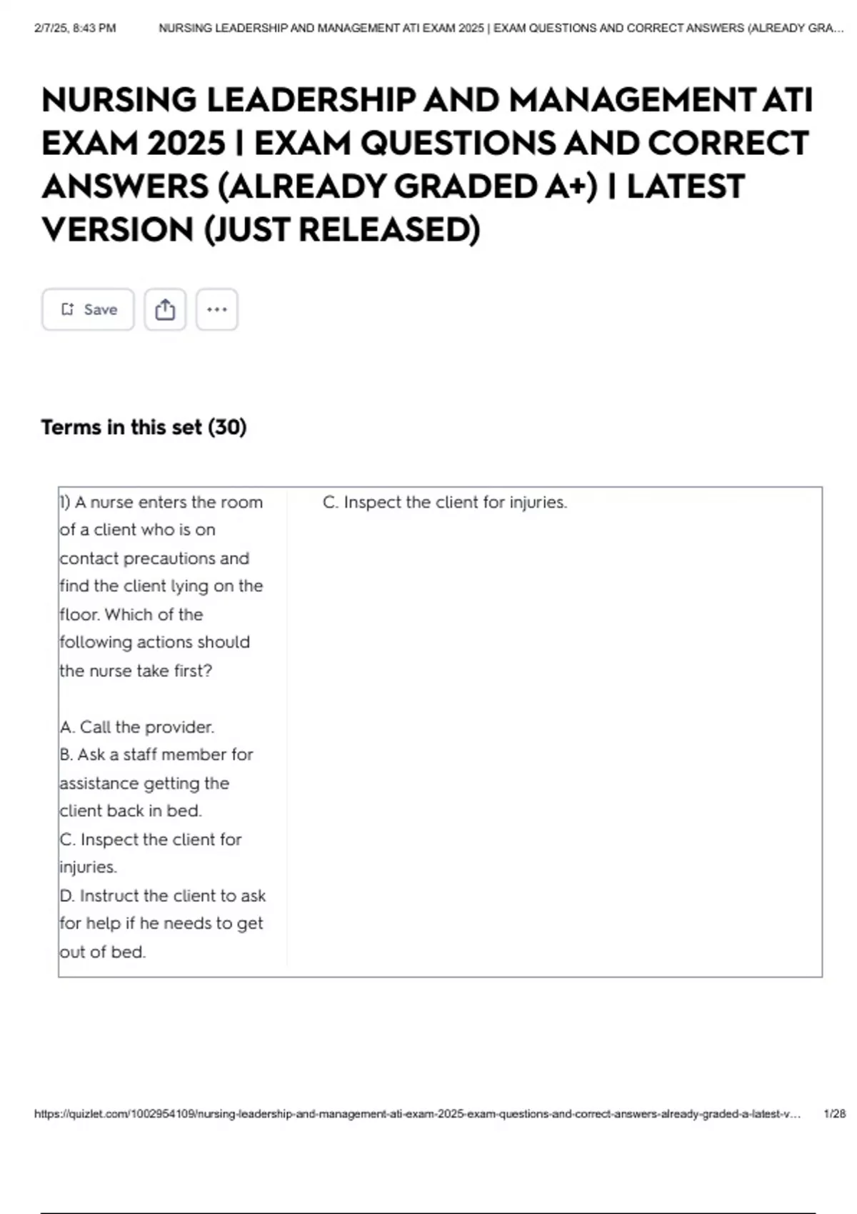 NURSING LEADERSHIP AND MANAGEMENT ATI EXAM 2025 | EXAM QUESTIONS AND ...