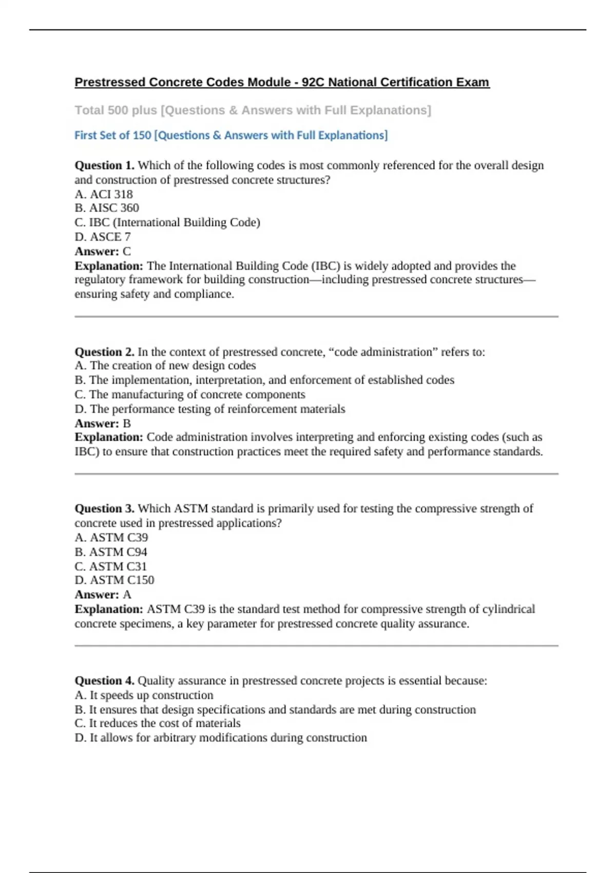Prestressed Concrete Codes Module - 92C National Certification Exam ...