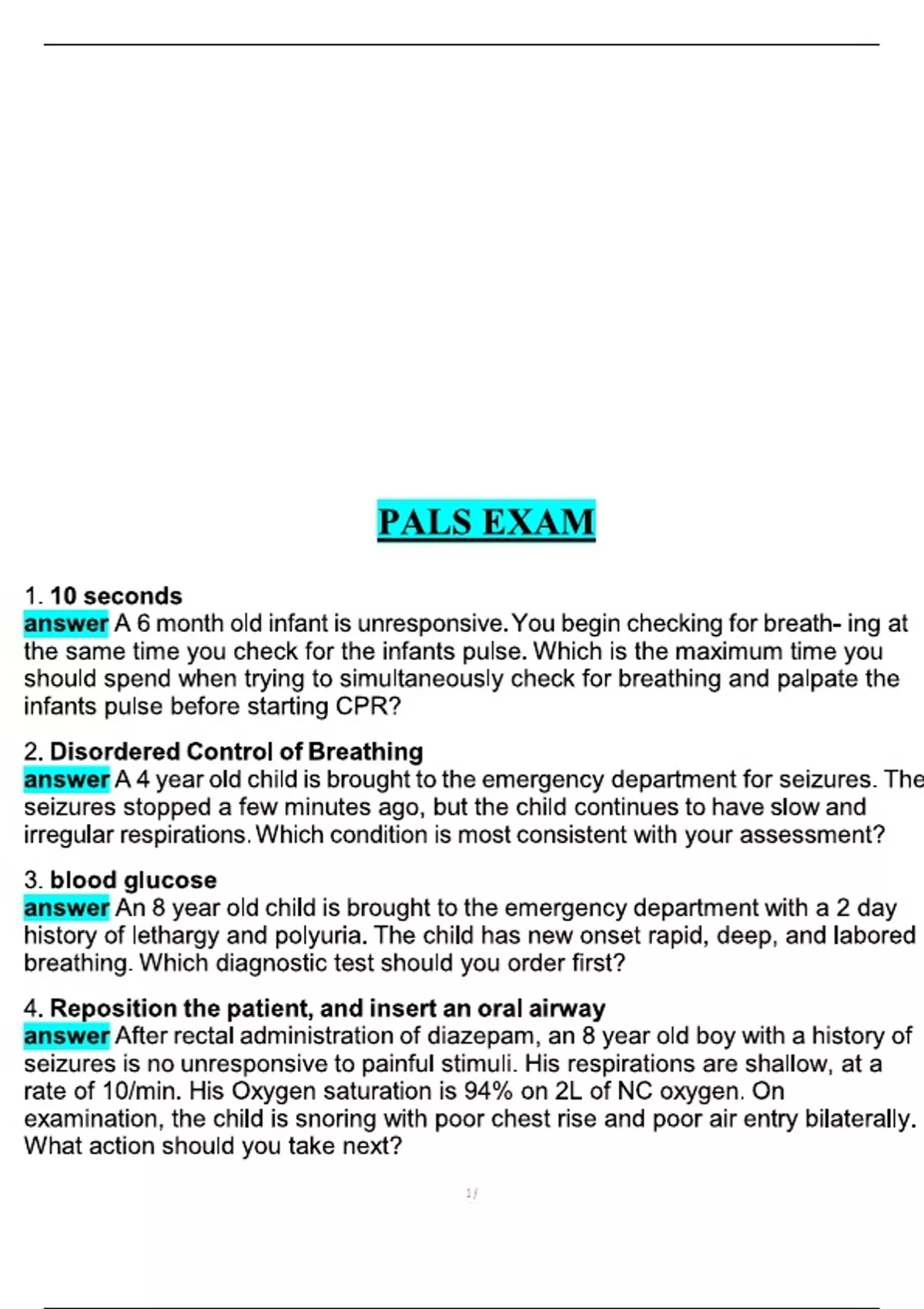 AHA Pediatric Advanced Life Support Exam / PALS Exam (answered) 2025 ...