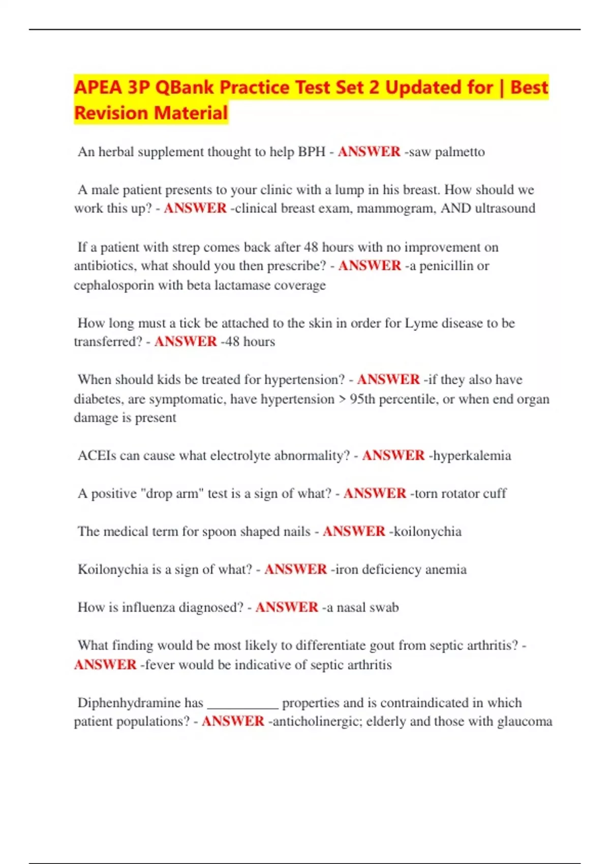 APEA 3P QBank Practice Test Set 2 Updated for | Best Revision Material ...