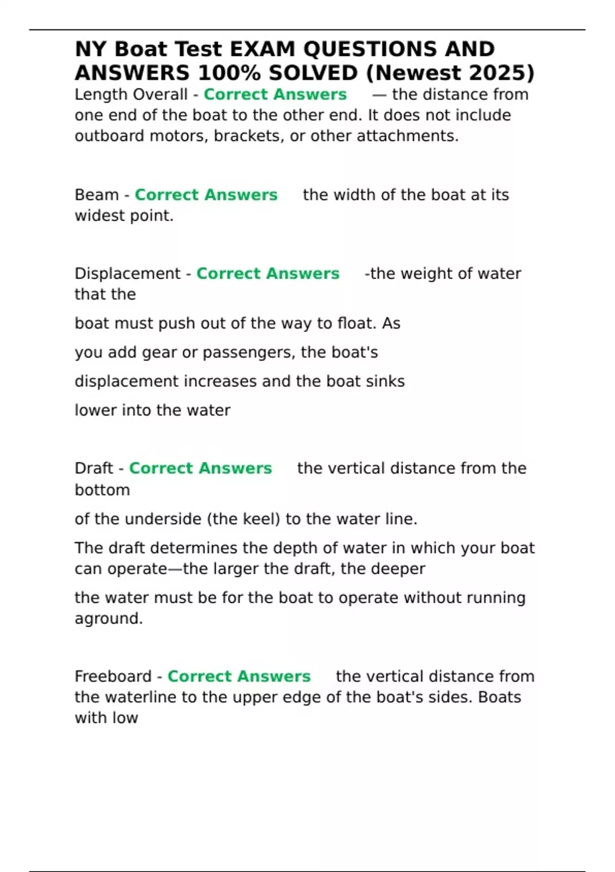 NY Boat Test EXAM QUESTIONS AND ANSWERS 100- SOLVED (Newest 2025 - NY ...